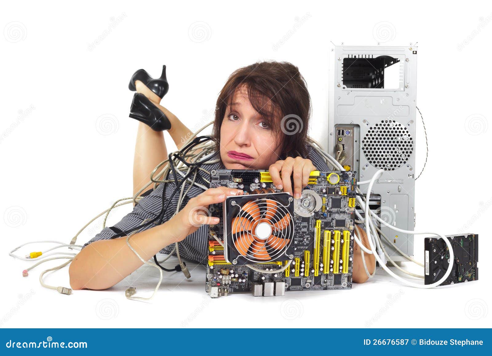 Woman and Computer Motherboard Stock Image - Image of female ...