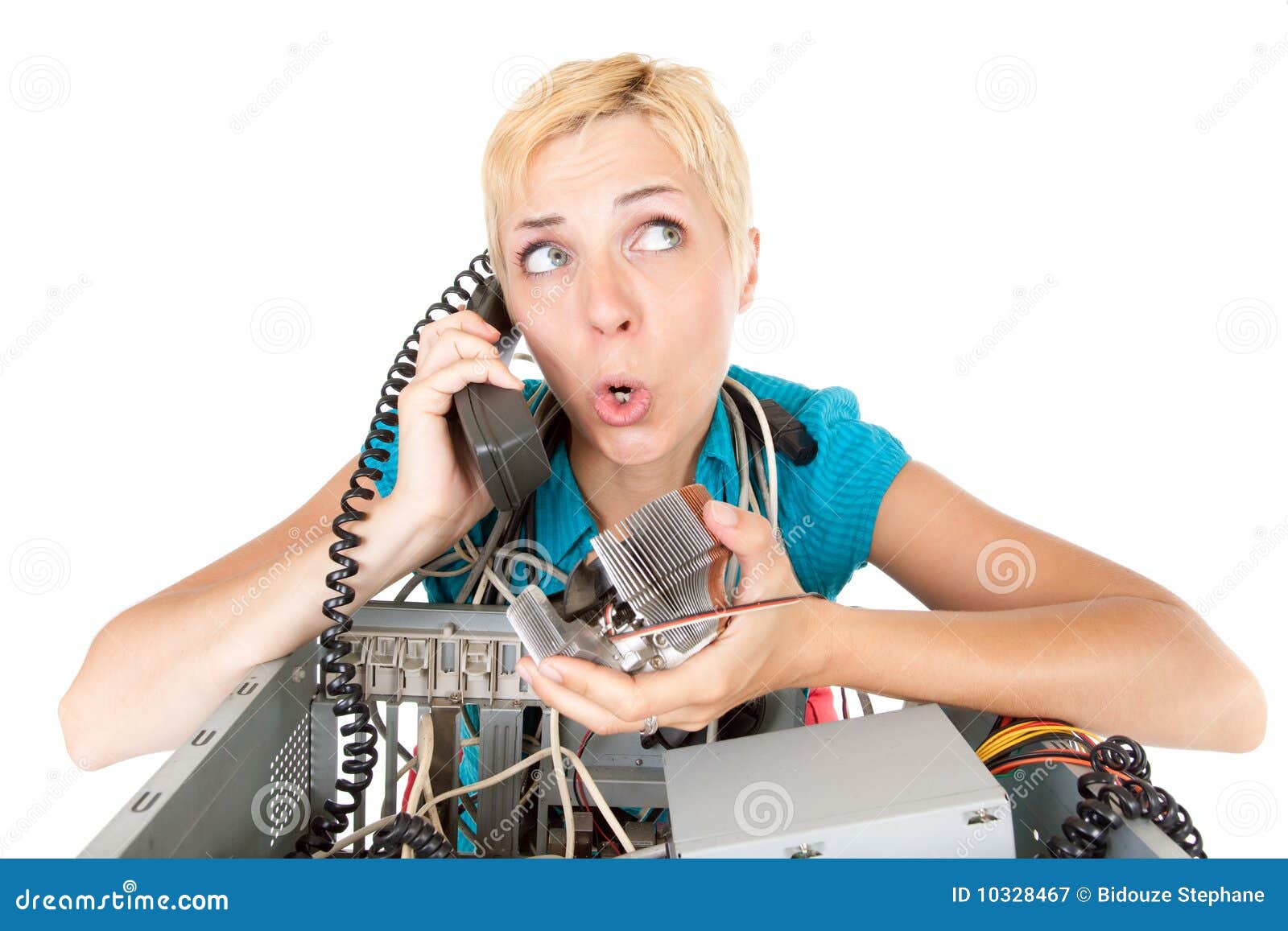 Woman computer problems stock image. Image of cables - 10328467