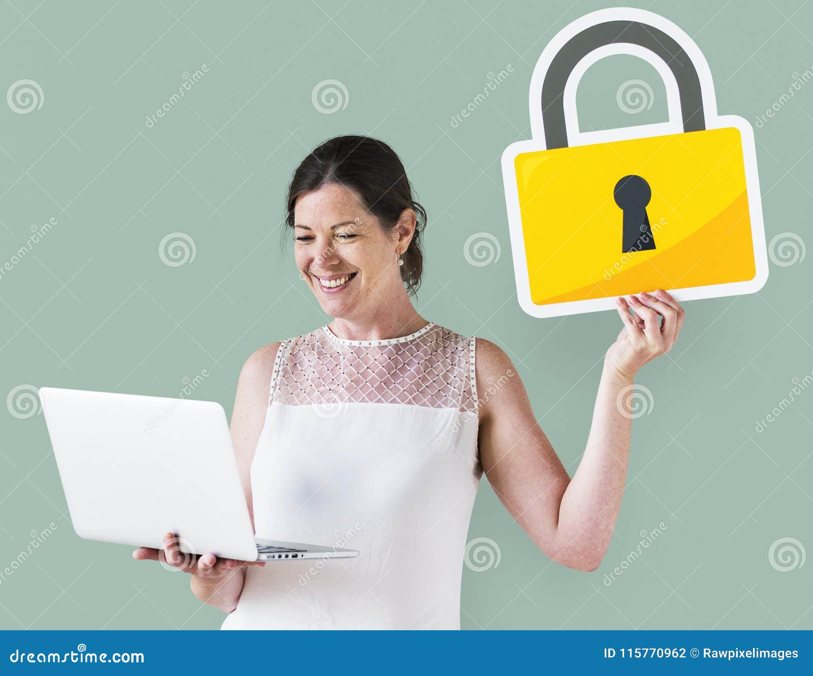 A Woman with Computer Security Icon Stock Photo - Image of ...