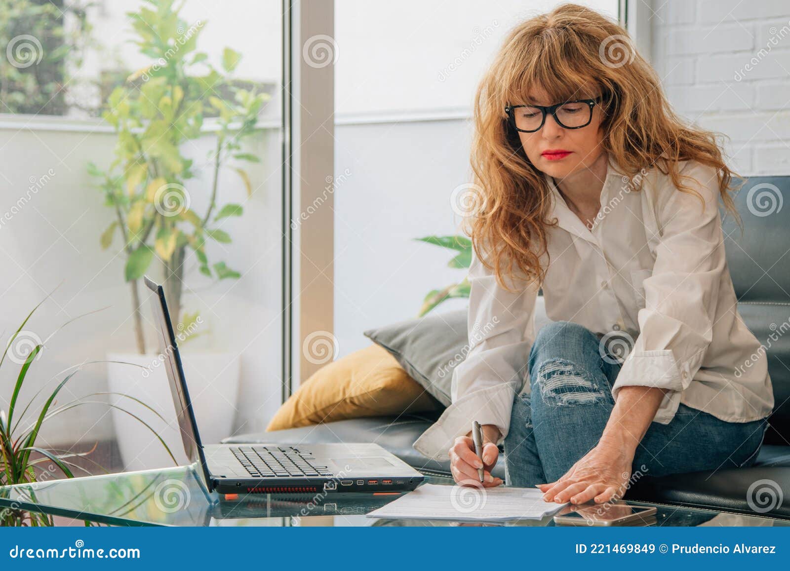 Woman with Computer Working at Home Stock Image - Image of laptop ...