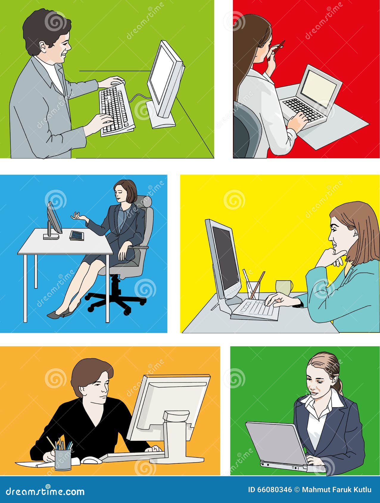Woman computers stock illustration. Illustration of young - 66080346