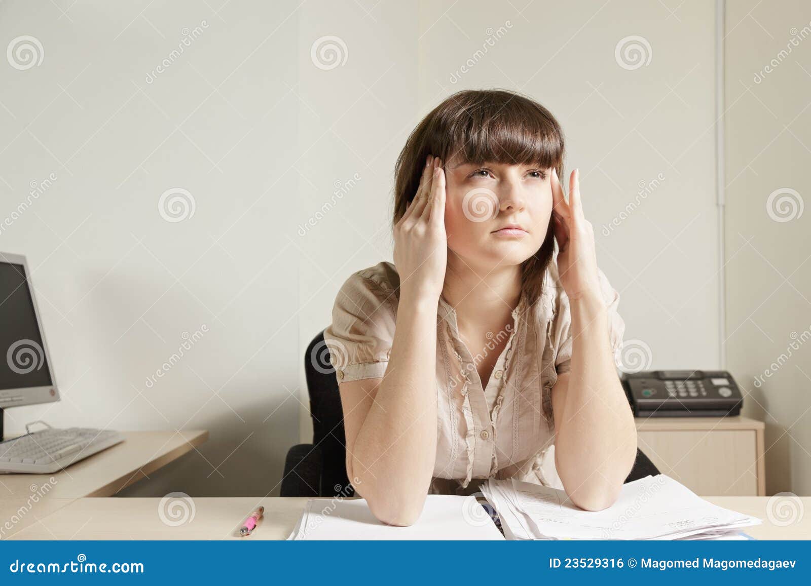 Woman concentrating stock photo. Image of desk, brunette - 23529316