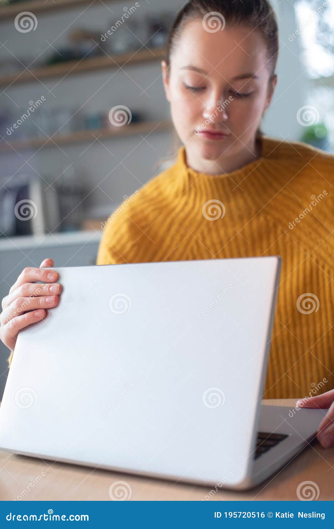 Woman Concerned about Excessive Use of Internet Closing Lid of Laptop ...
