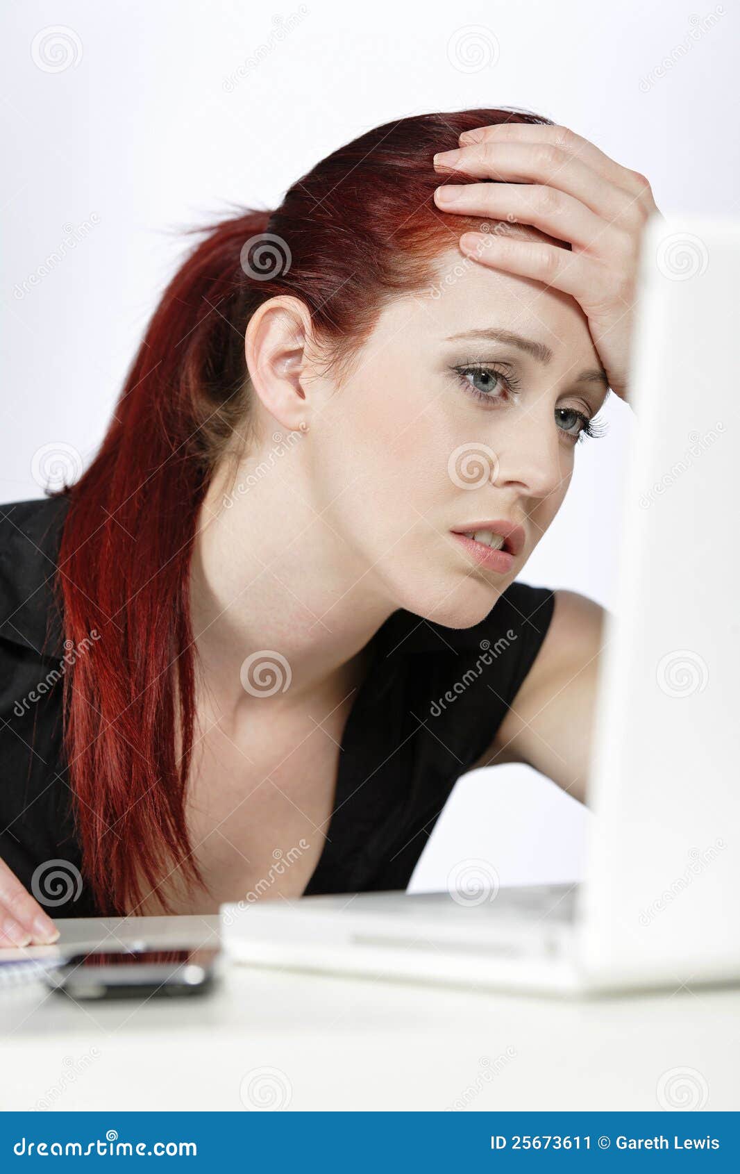 Woman concerned at work stock image. Image of hair, female - 25673611