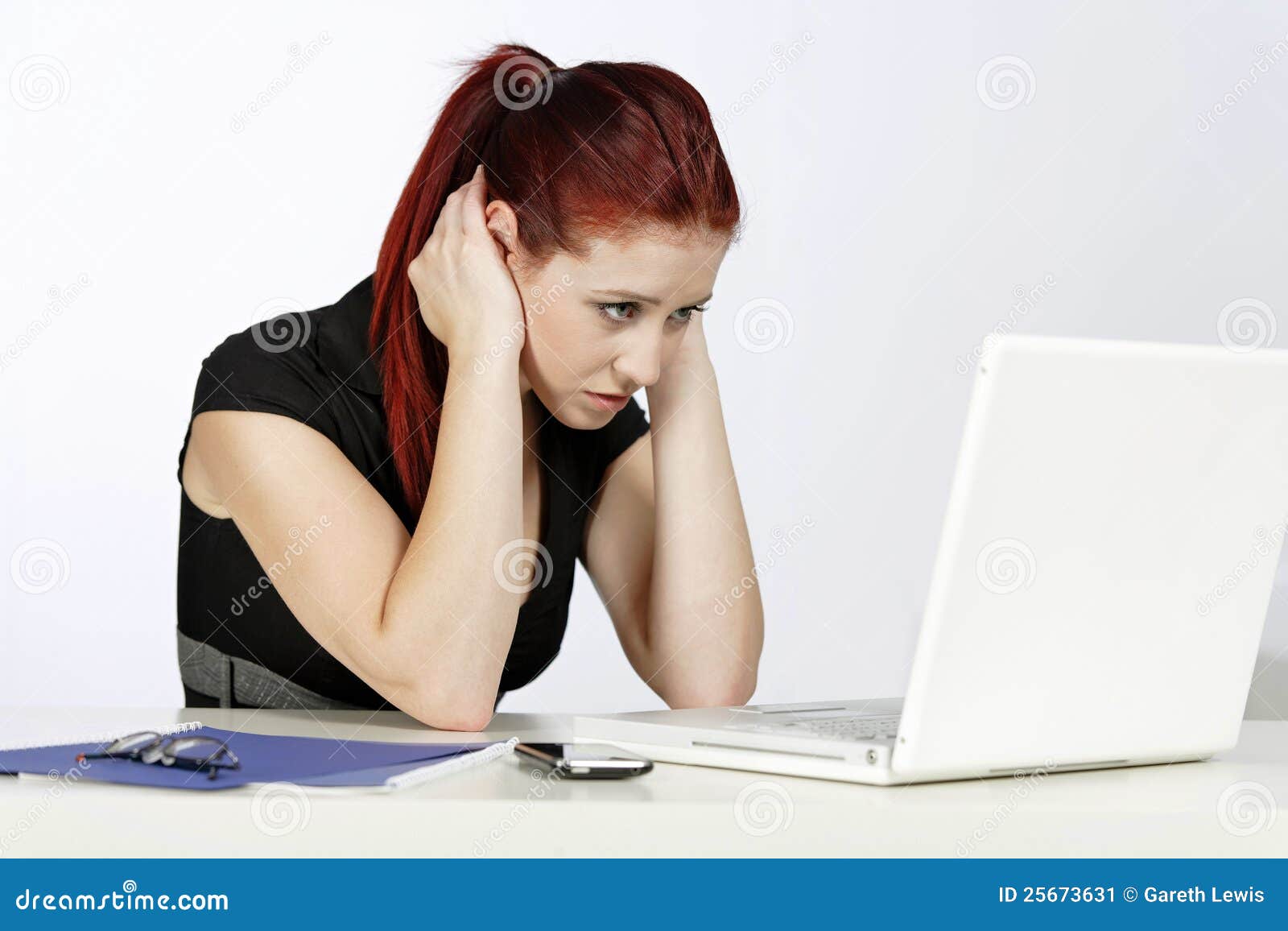 Woman concerned at work stock image. Image of desk, beautiful - 25673631