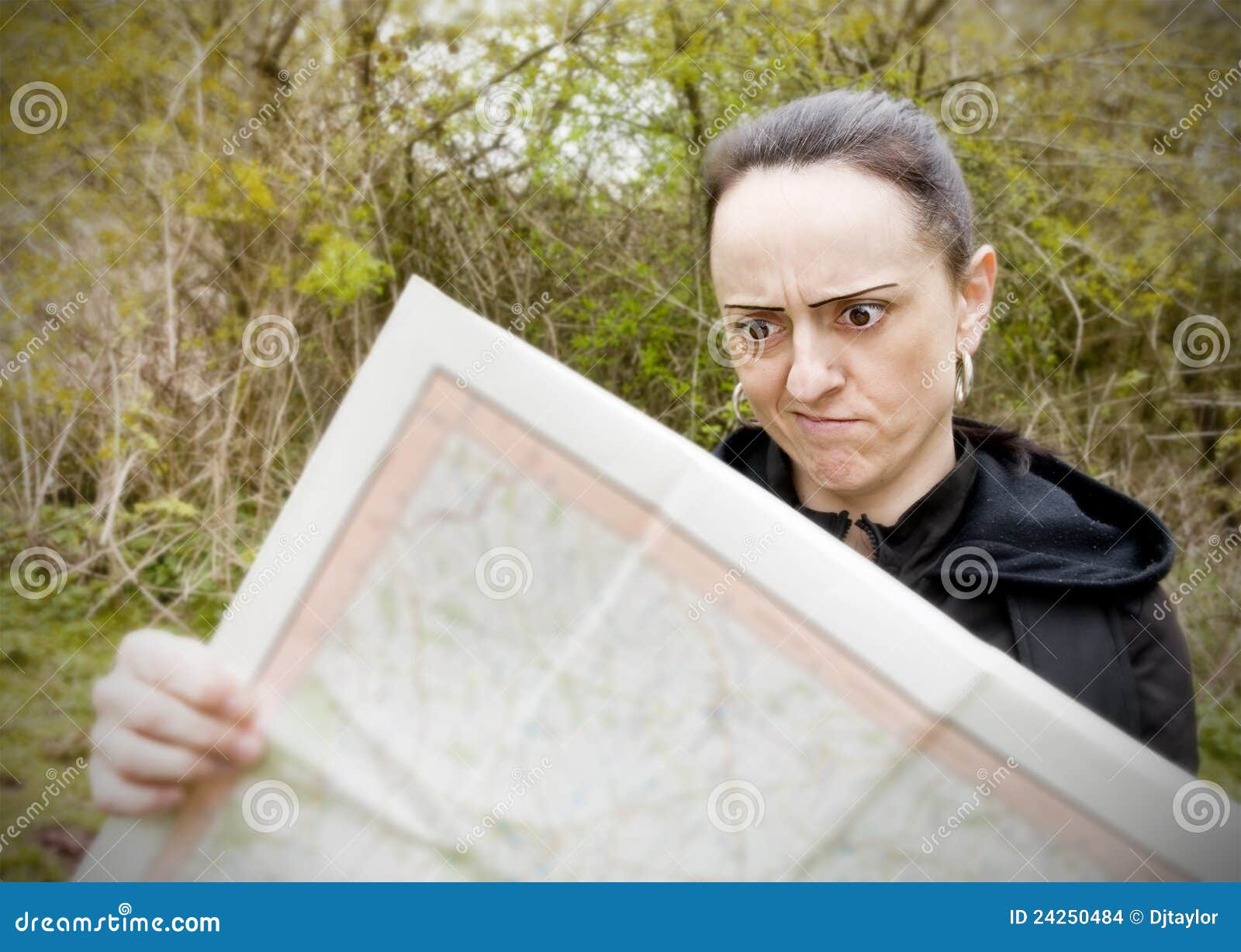 Woman Confused Looking at Map Stock Photo - Image of hand, exploration ...