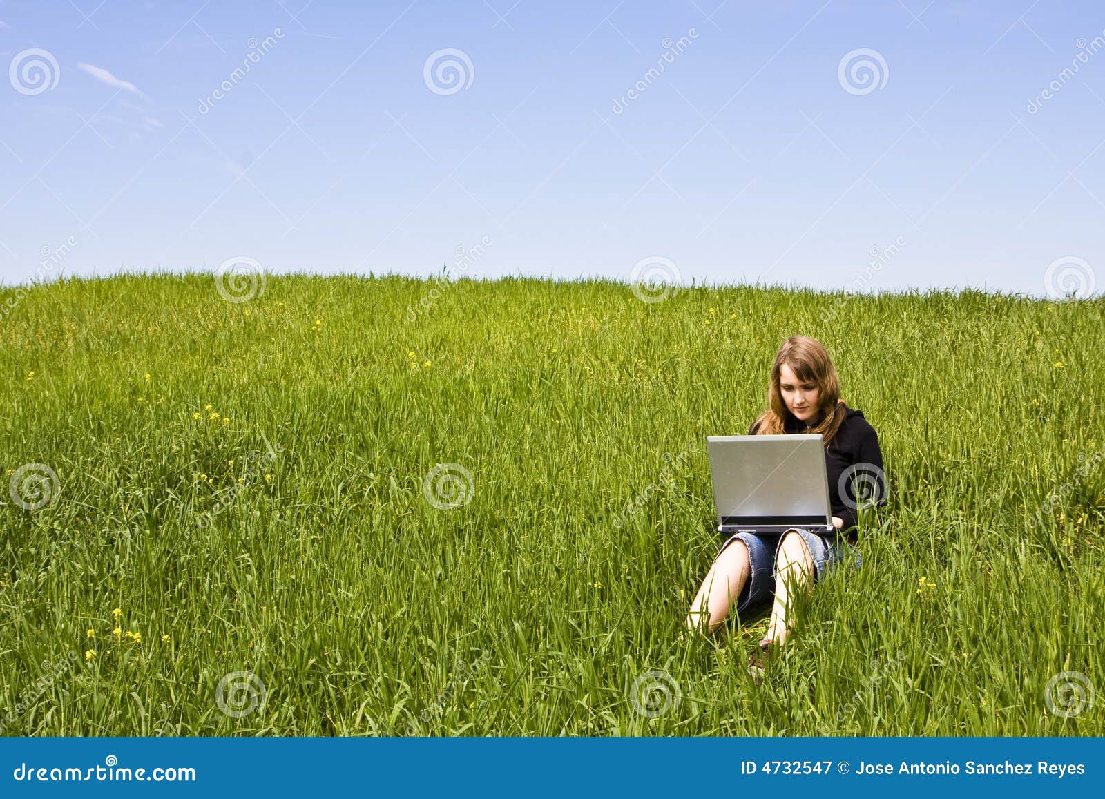 Woman Connected on the Grass Stock Image - Image of relaxation ...