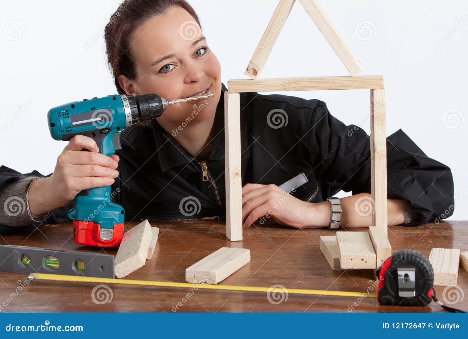 Woman constructing stock image. Image of drill, portrait - 12172647