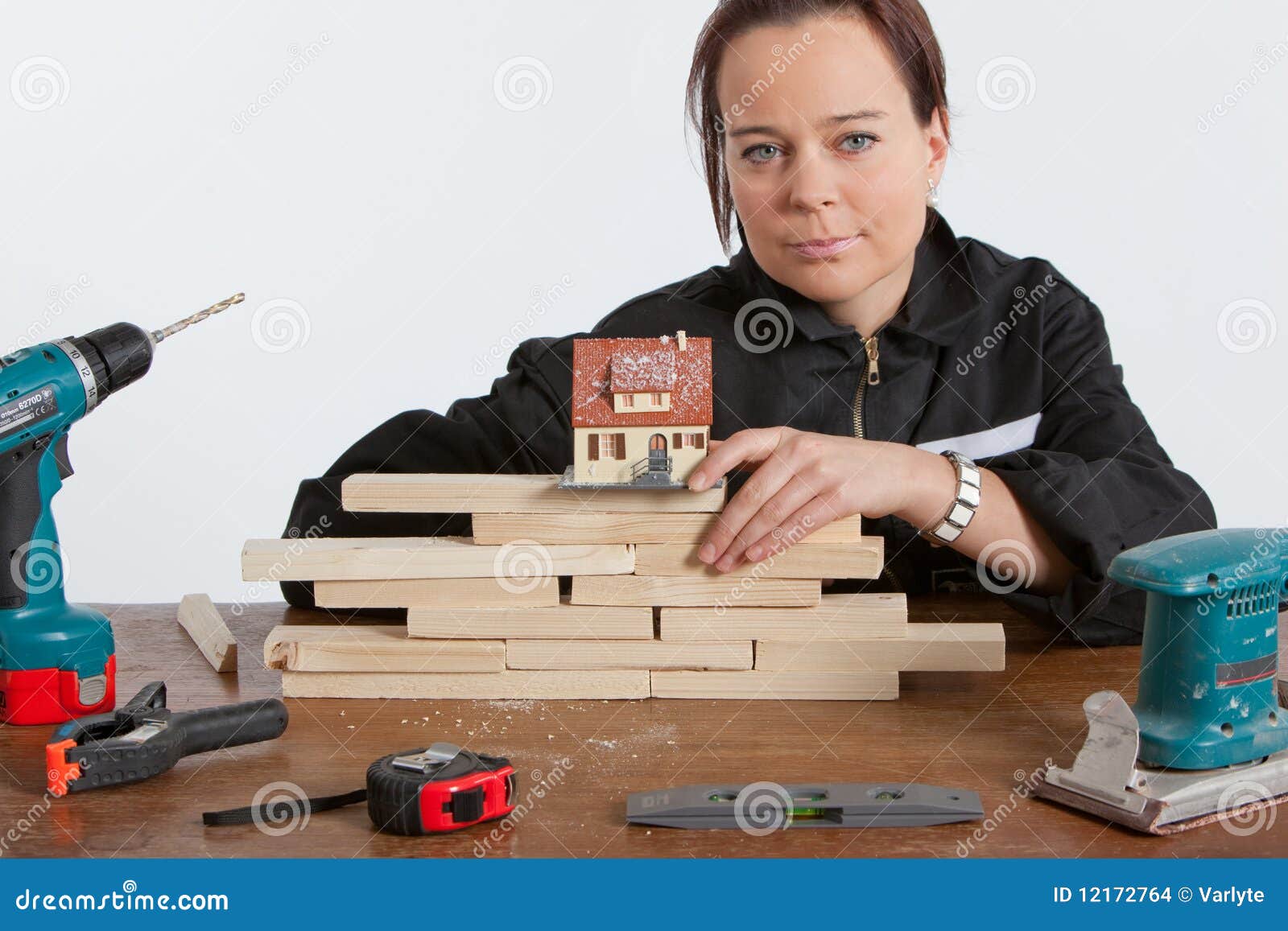 Woman constructing house stock photo. Image of girl, people - 12172764
