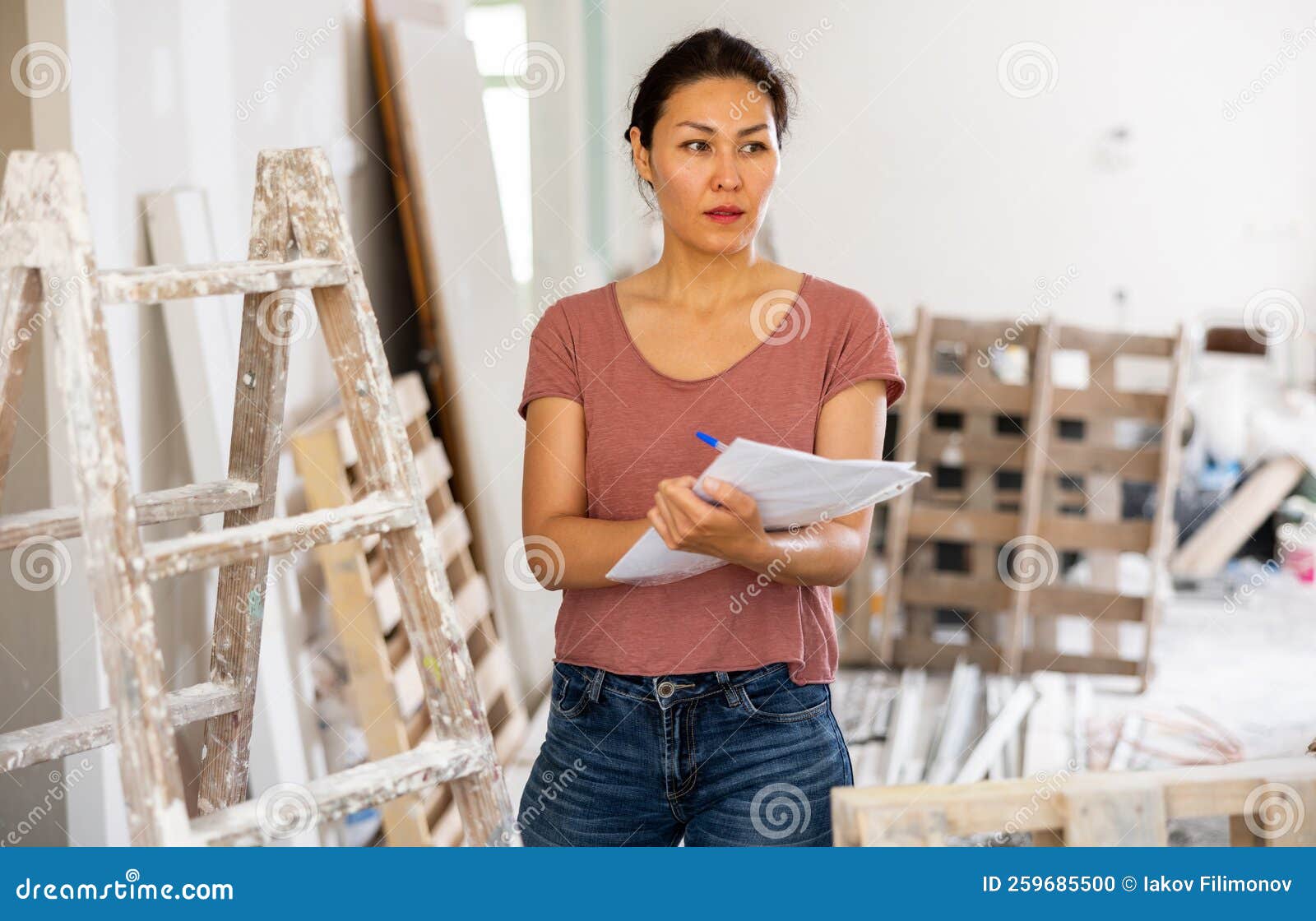 Woman Construction Manager Checking Project Documentation Stock Photo ...