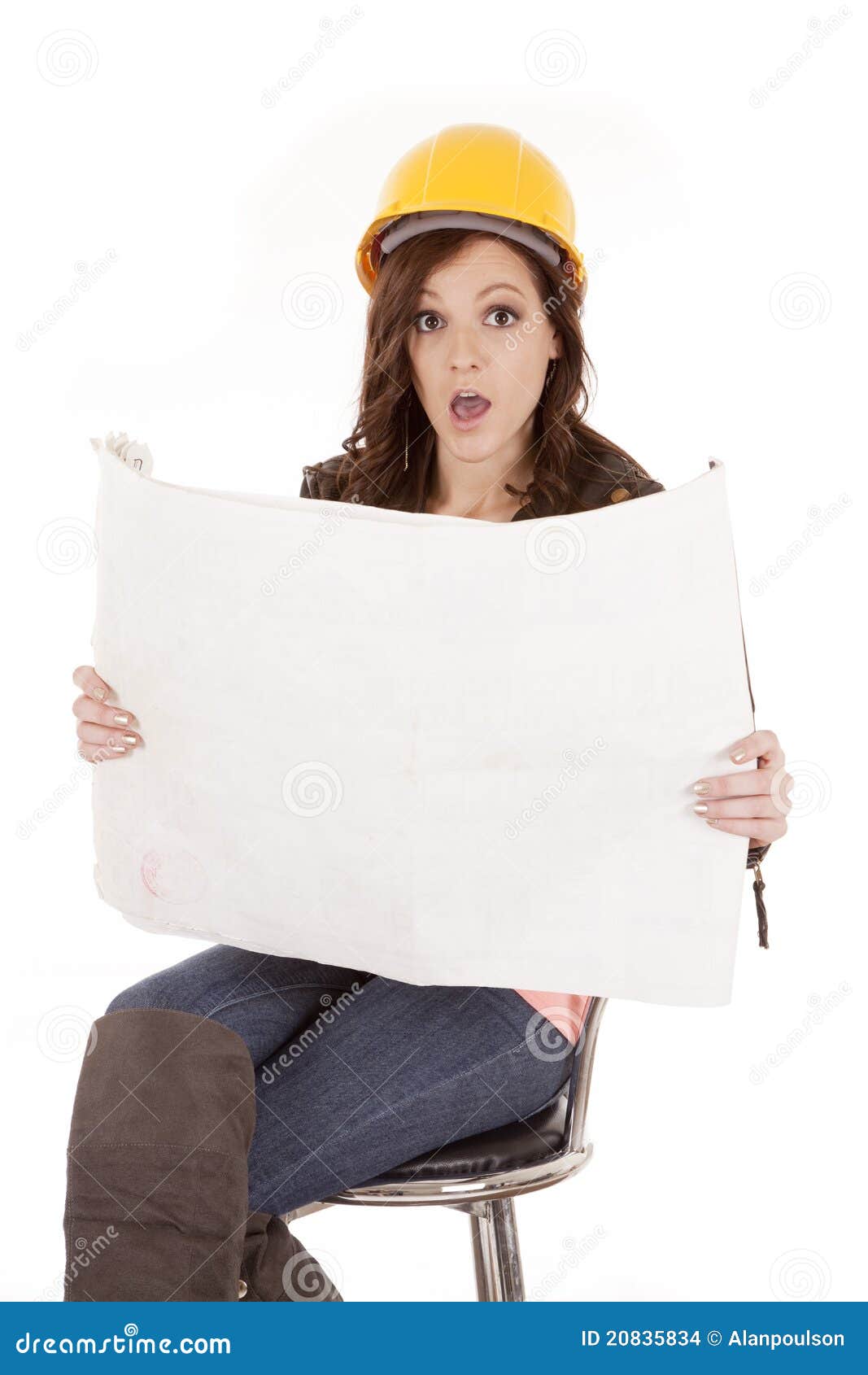 Woman construction plans stock photo. Image of contractor - 20835834