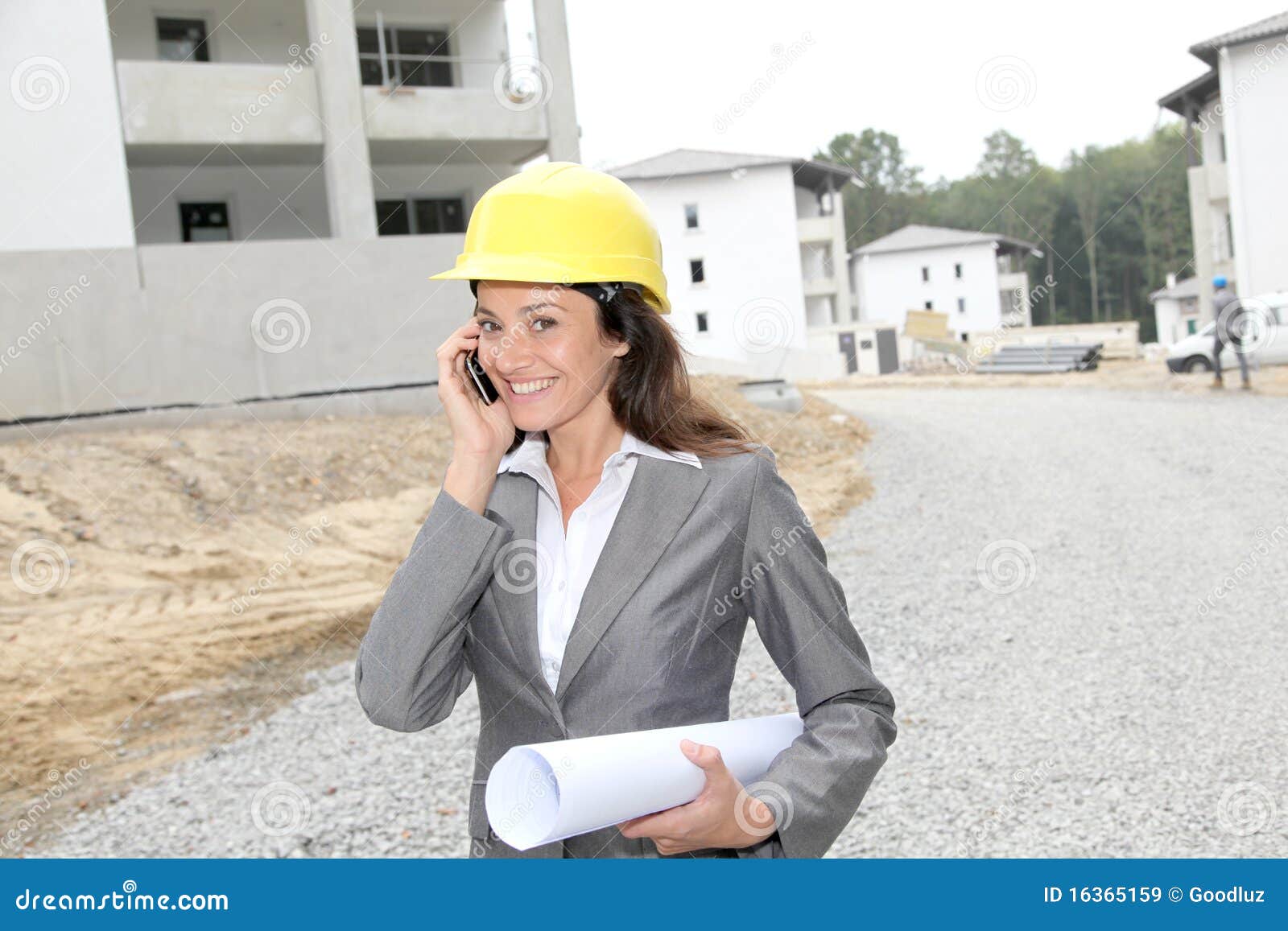 Woman on construction site stock image. Image of project - 16365159