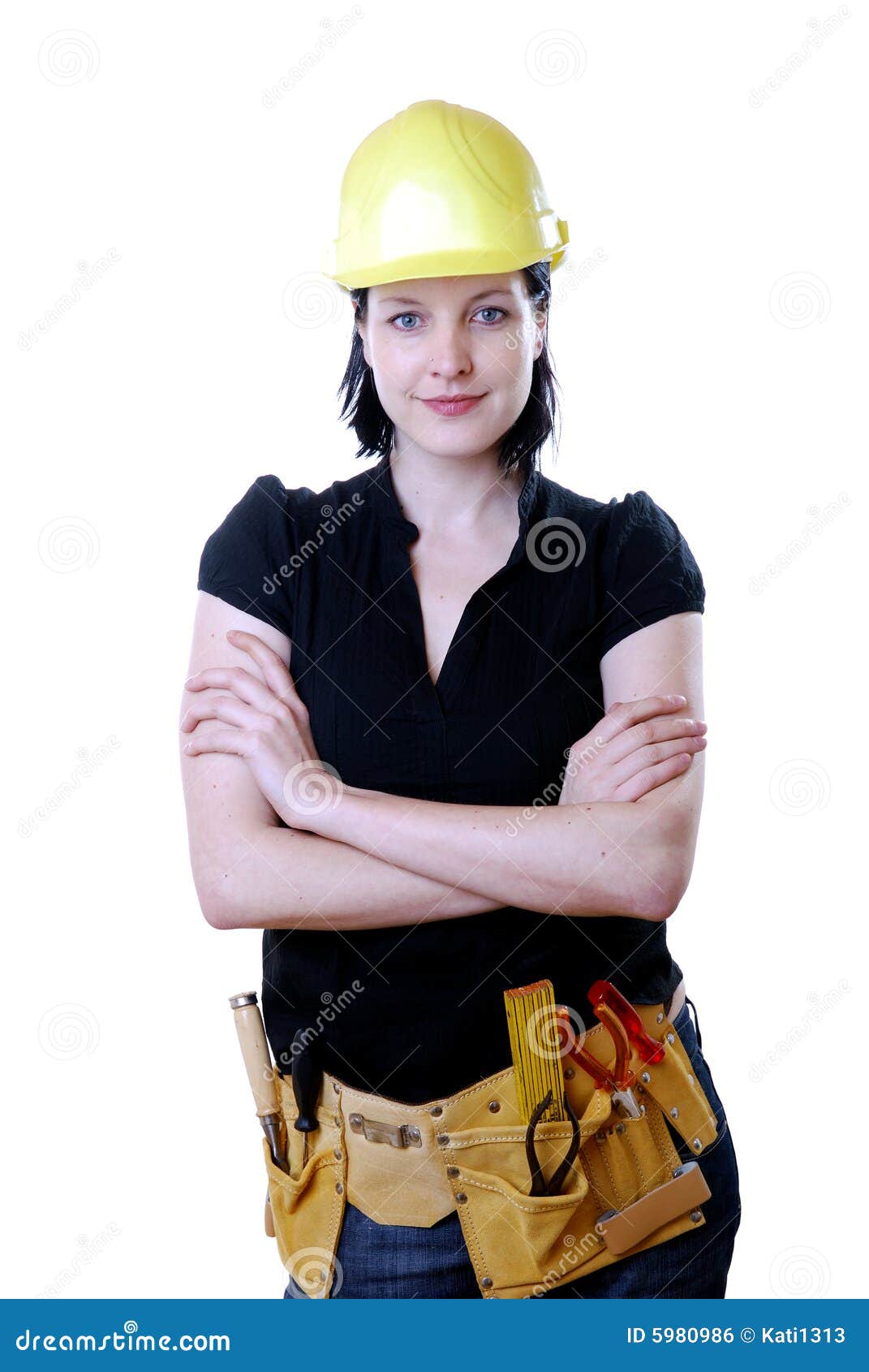 Woman construction worker stock photo. Image of cross - 5980986