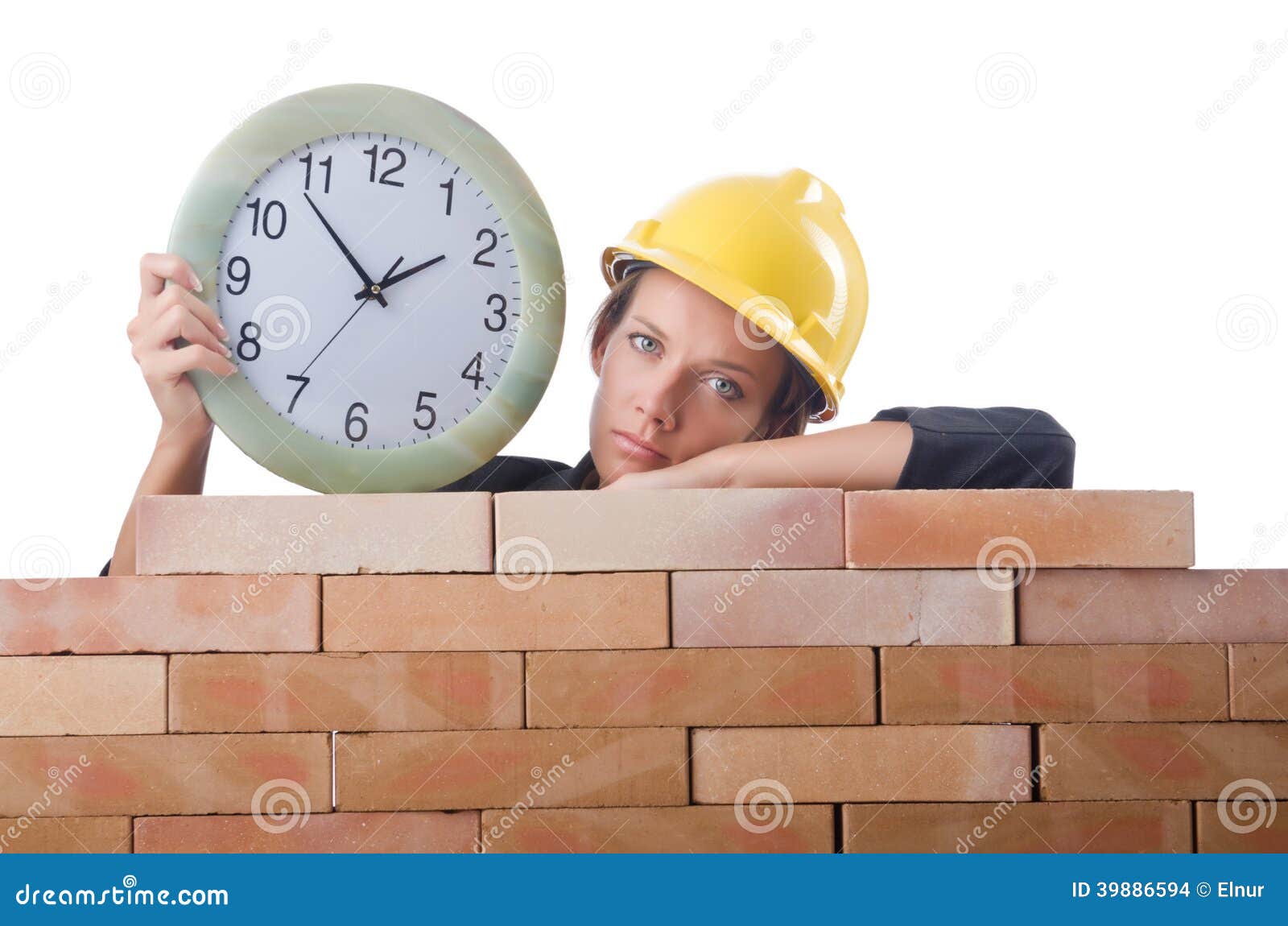 Woman Construction Worker with Clock Stock Photo - Image of helmet ...