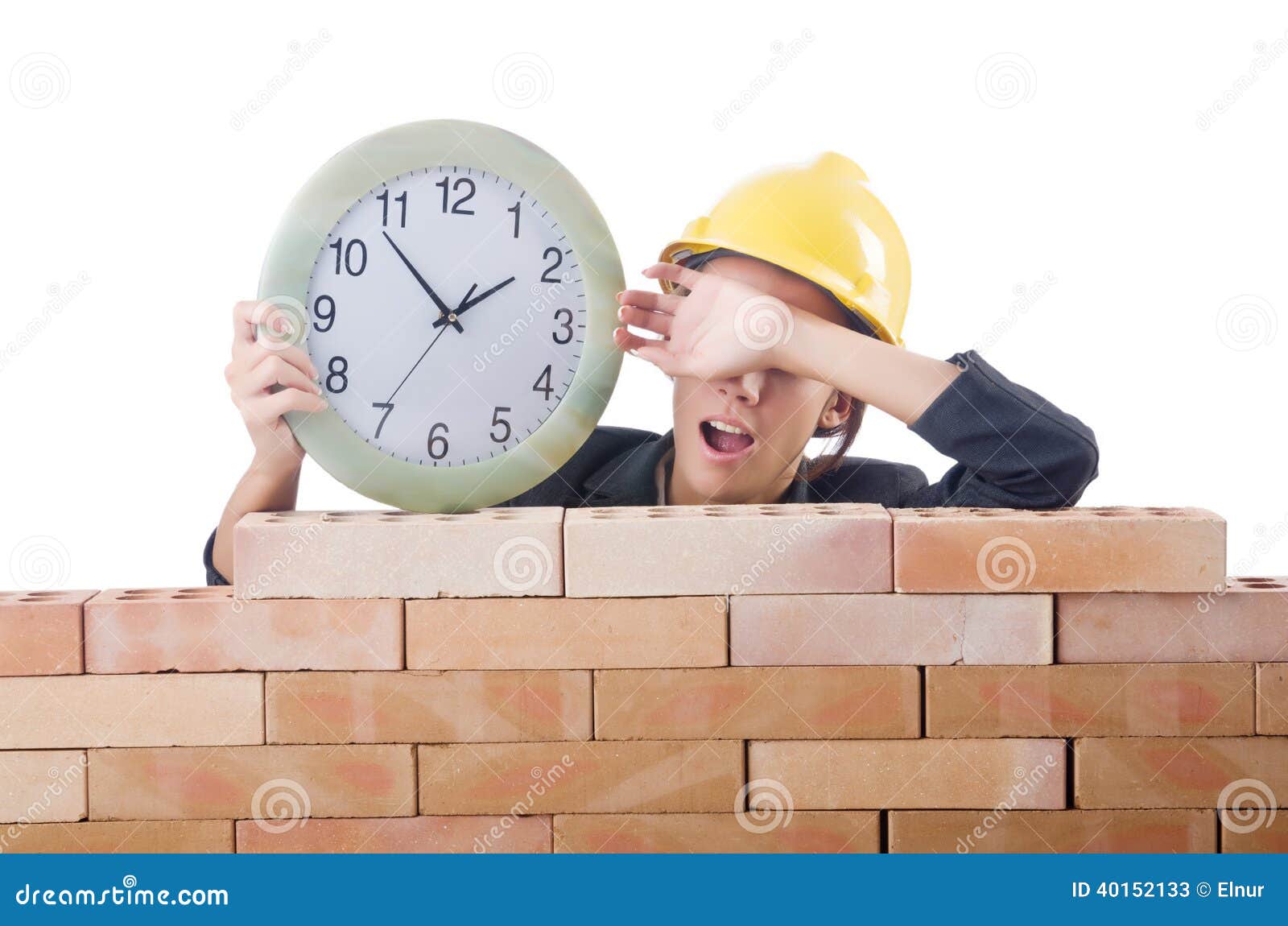Woman Construction Worker with Clock Stock Image - Image of finished ...