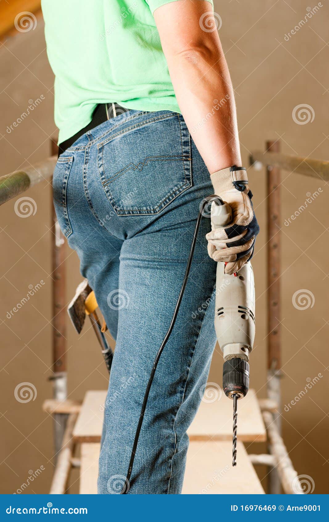 Woman Construction Worker with Hand Drill Stock Image - Image of ...