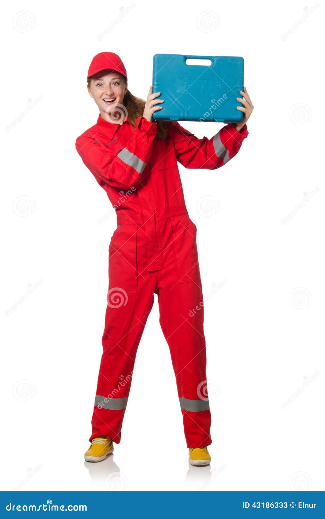 Woman Construction Worker in Red Coveralls Stock Image - Image of ...