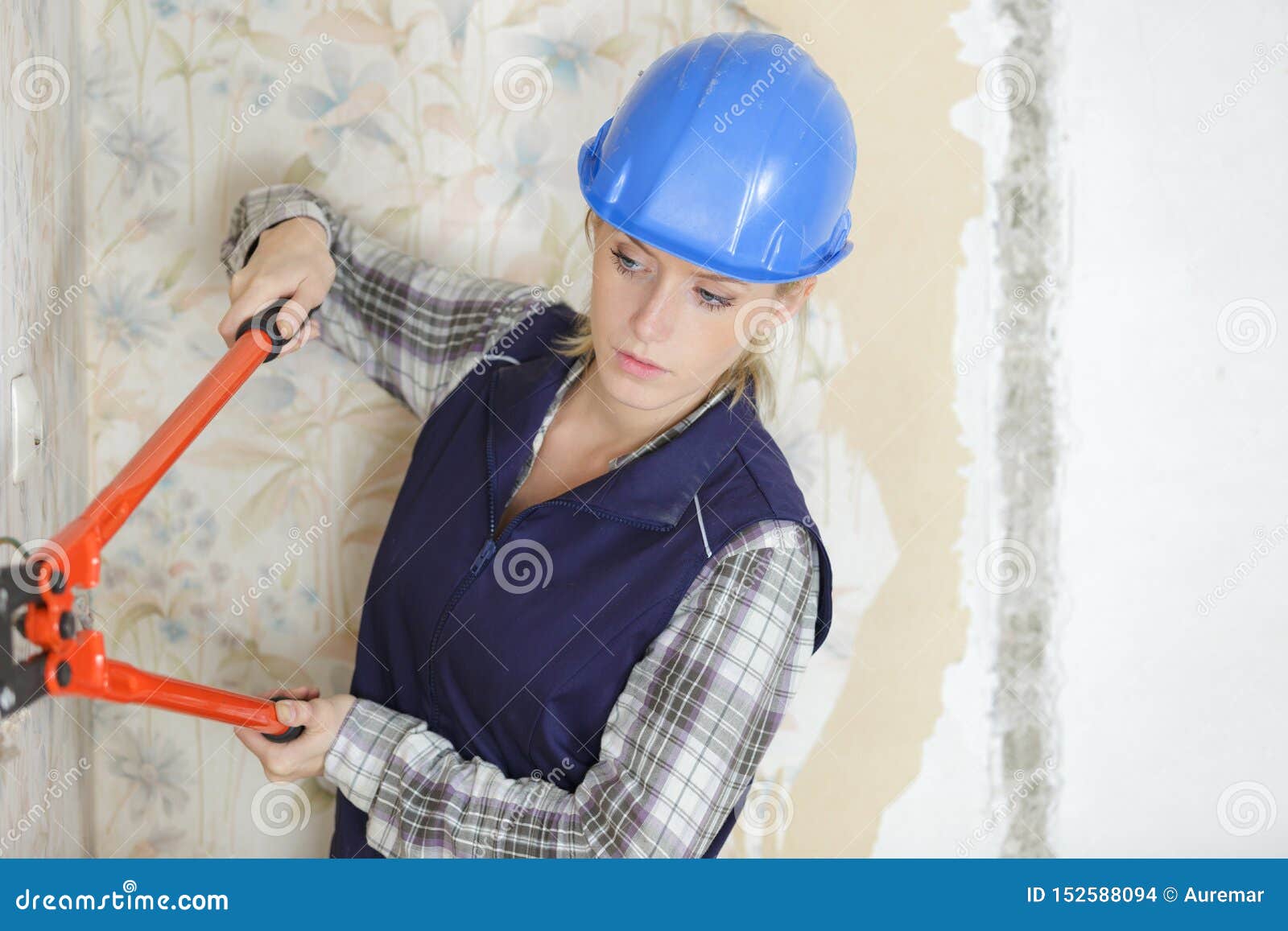 Woman Construction Worker at Work Stock Photo - Image of indoor, close ...