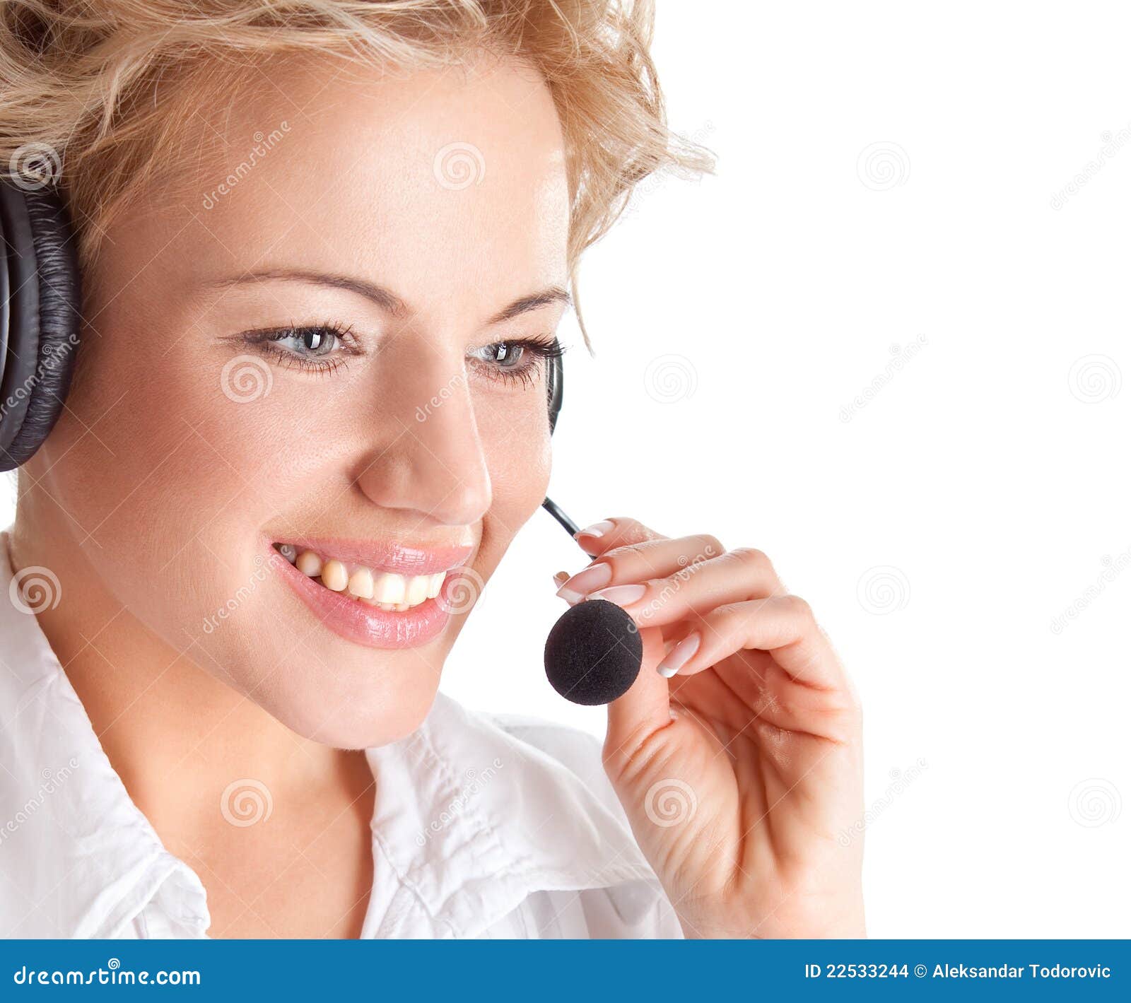 Woman Consultant with Headset and Mic Stock Photo - Image of headphones ...