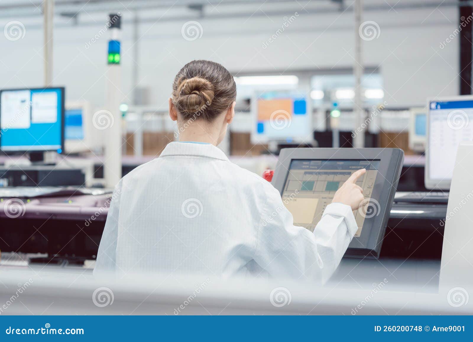 Woman on Control Compute of Assembly Line Stock Photo - Image of ...