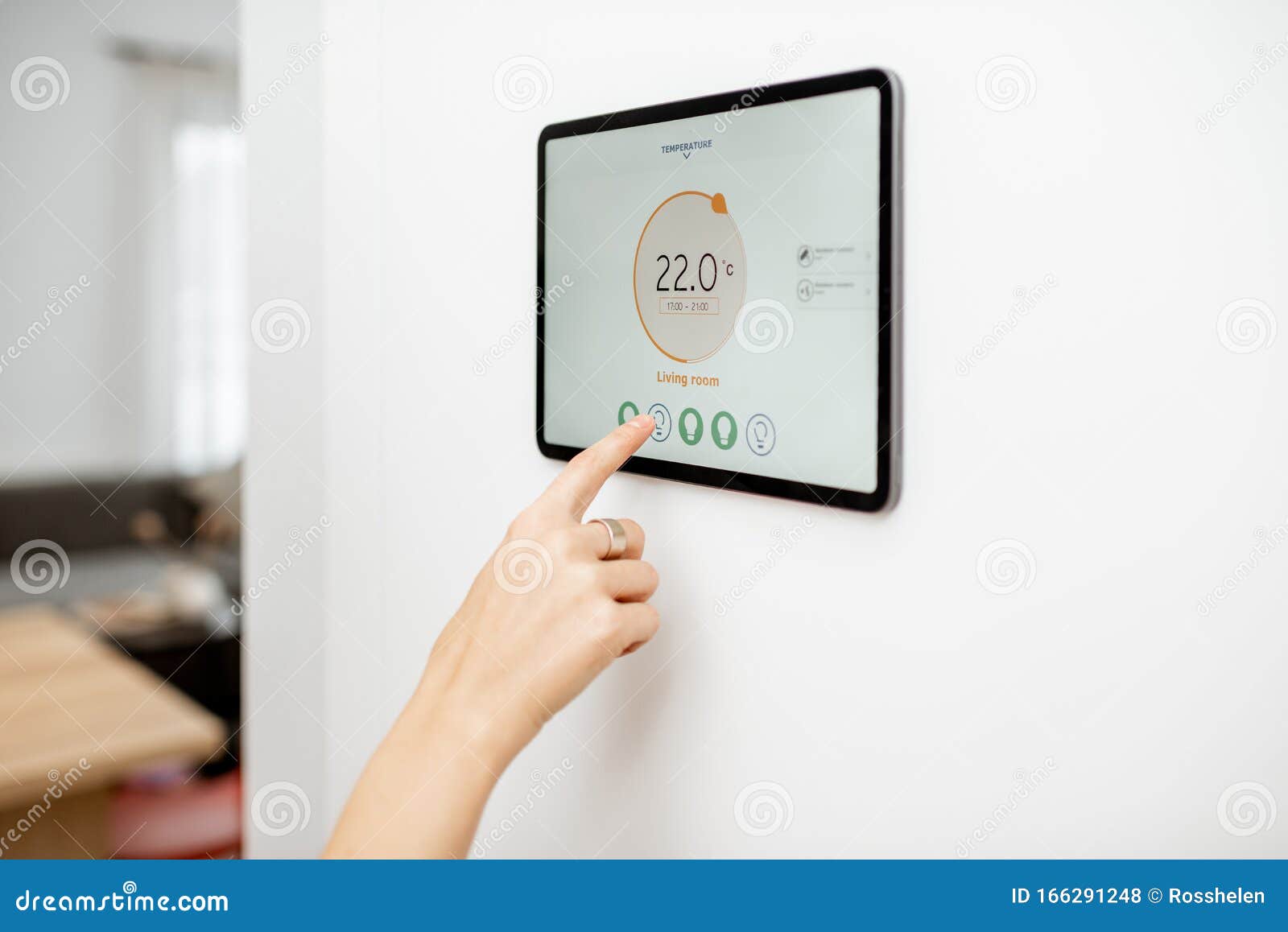 Woman Controlling Heating with a Smart Devices Stock Photo - Image of ...
