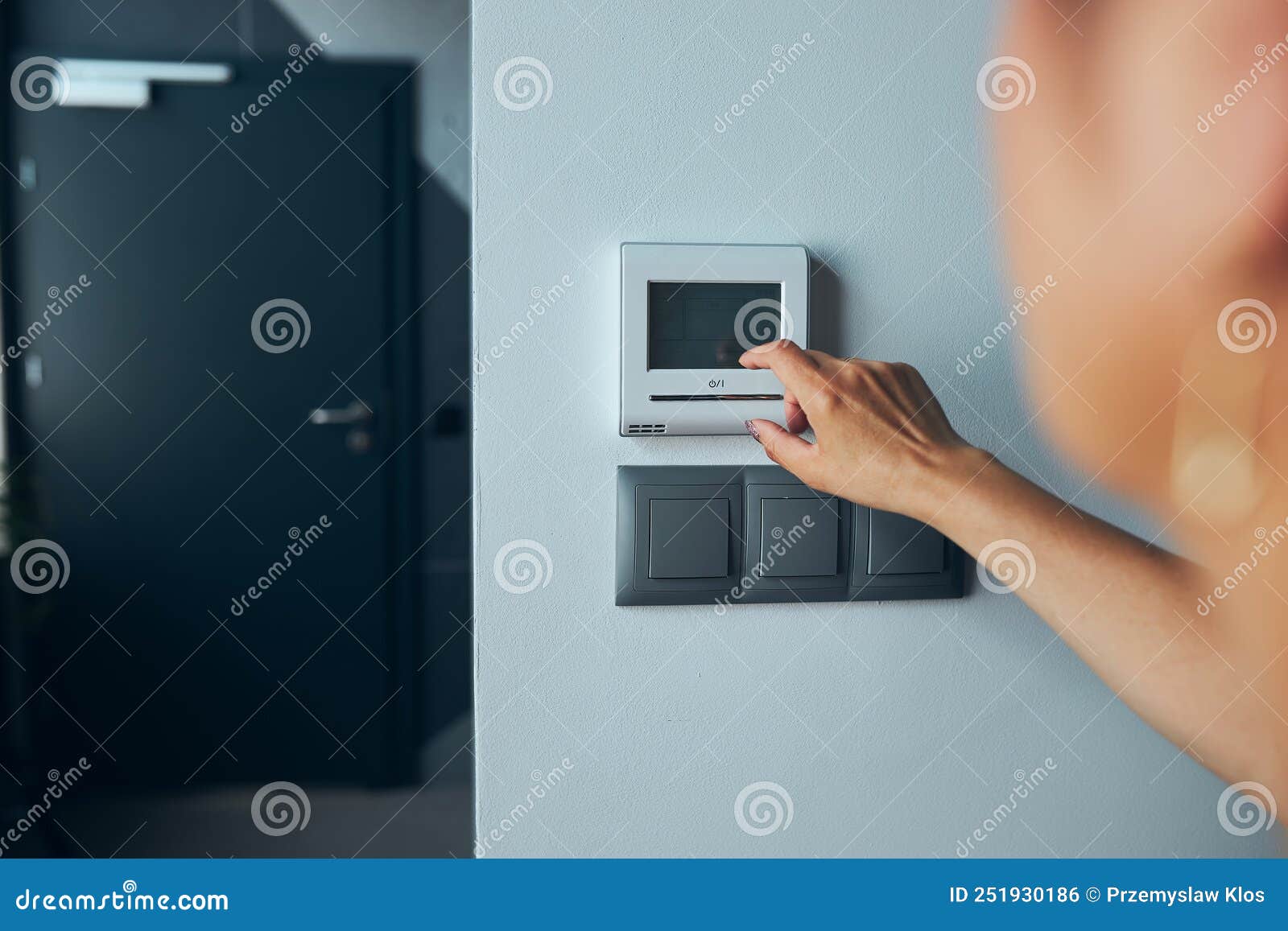 Woman Controlling Office with Digital Touch Screen Panel Installed on ...