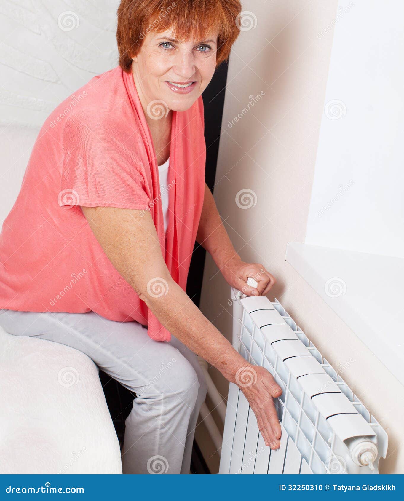 Woman Controls the Temperature of the Radiator Stock Photo - Image of ...