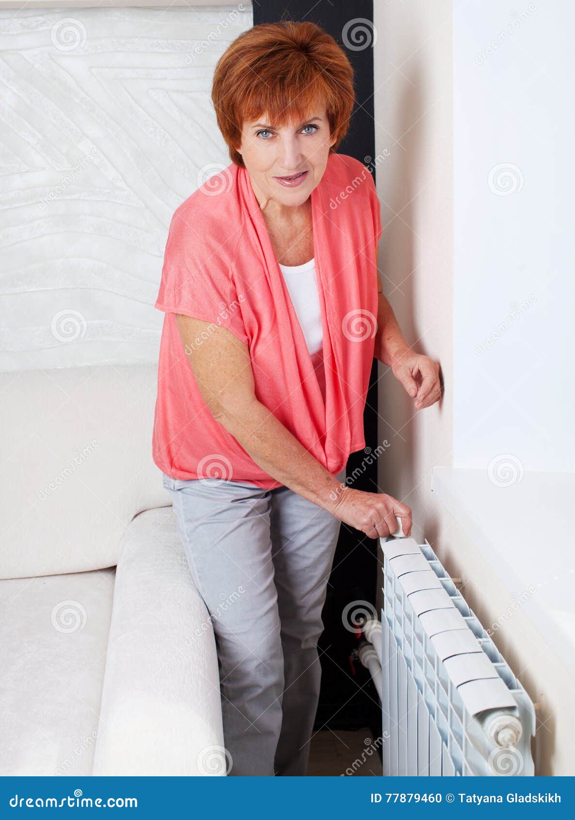 Woman Controls the Temperature of the Radiator Stock Photo - Image of ...