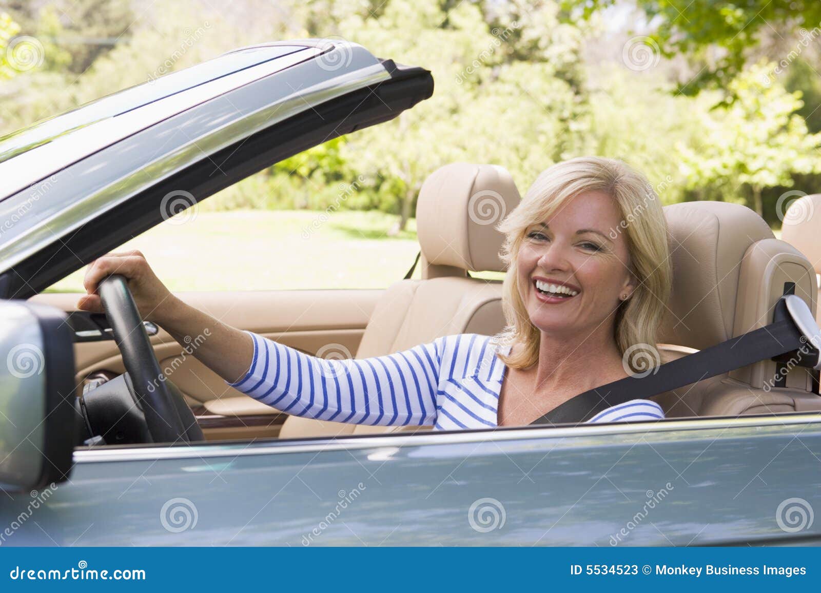 Woman in Convertible Car Smiling Stock Image - Image of lifestyle ...
