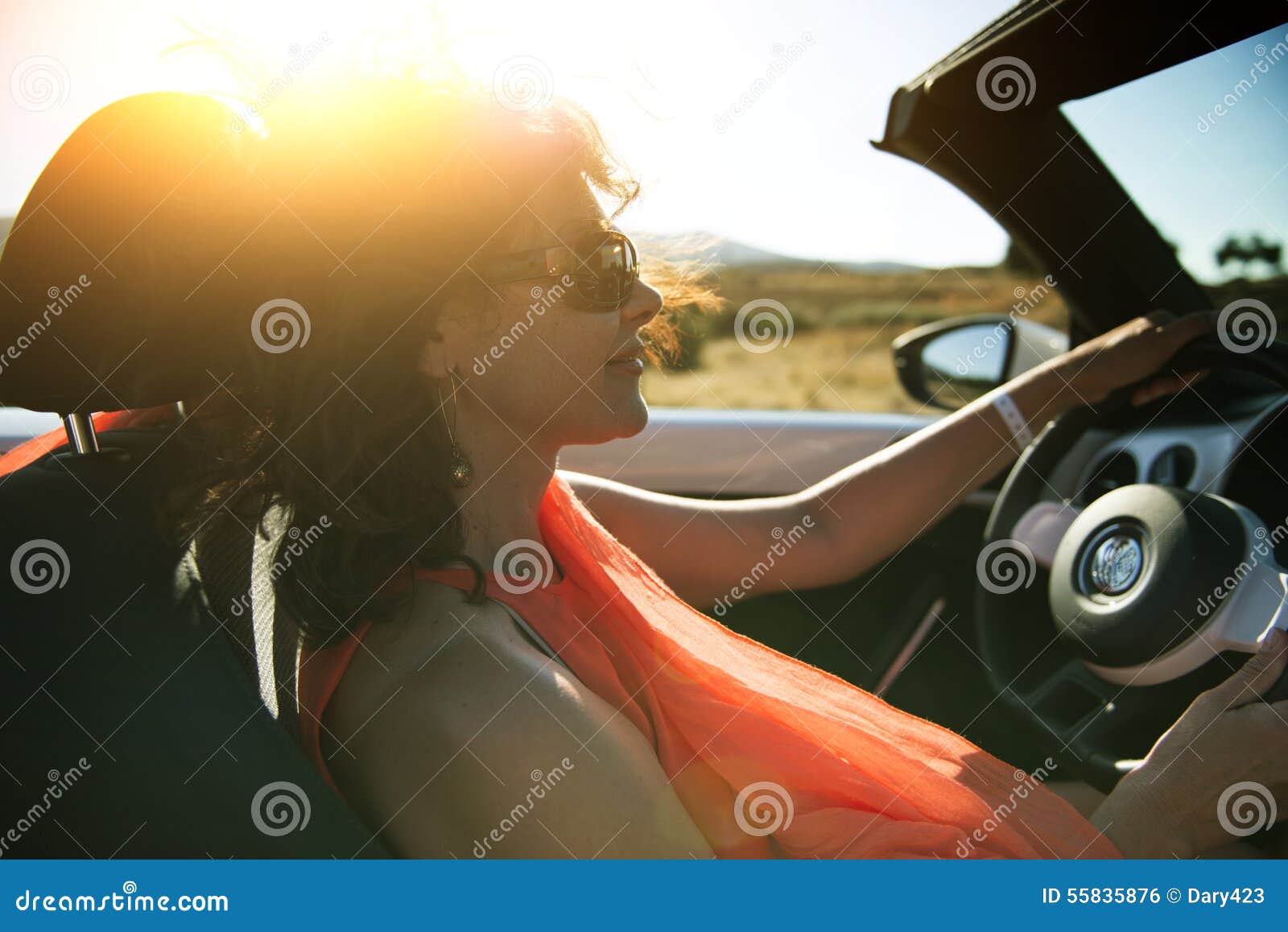 Woman in convertible stock photo. Image of destinations - 55835876