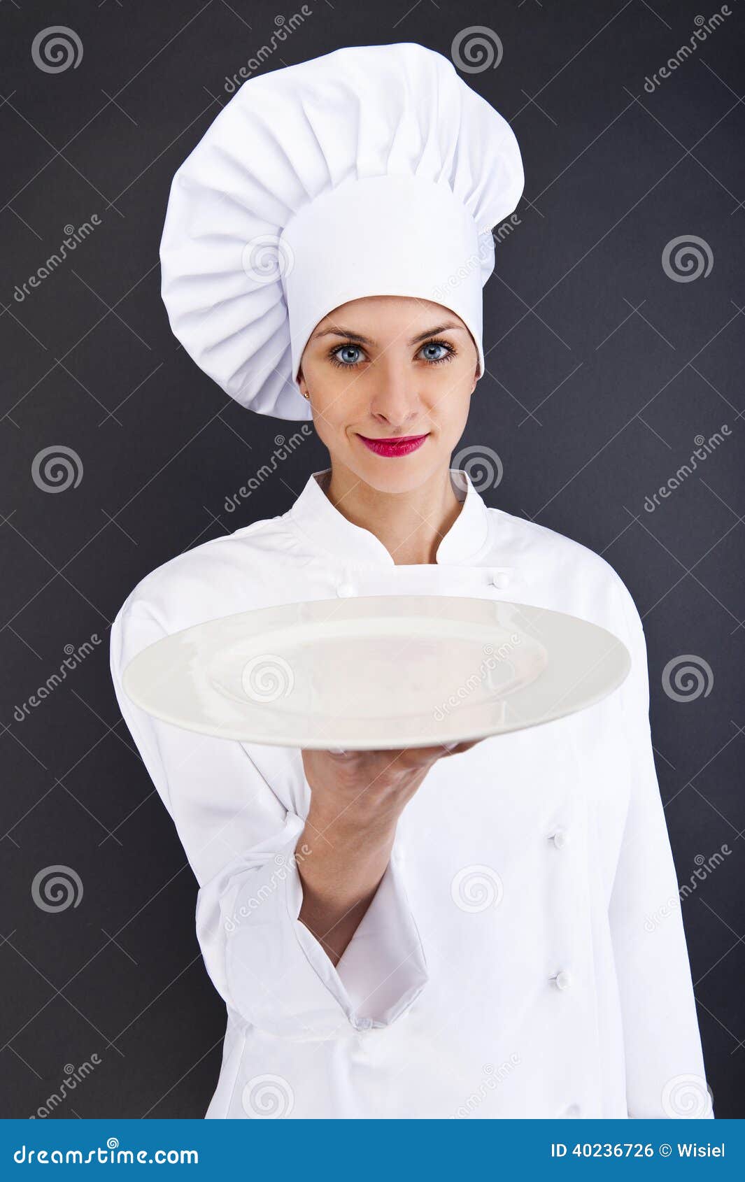 Woman Cook or Chef Serving Empty Plate Stock Photo - Image of adult ...