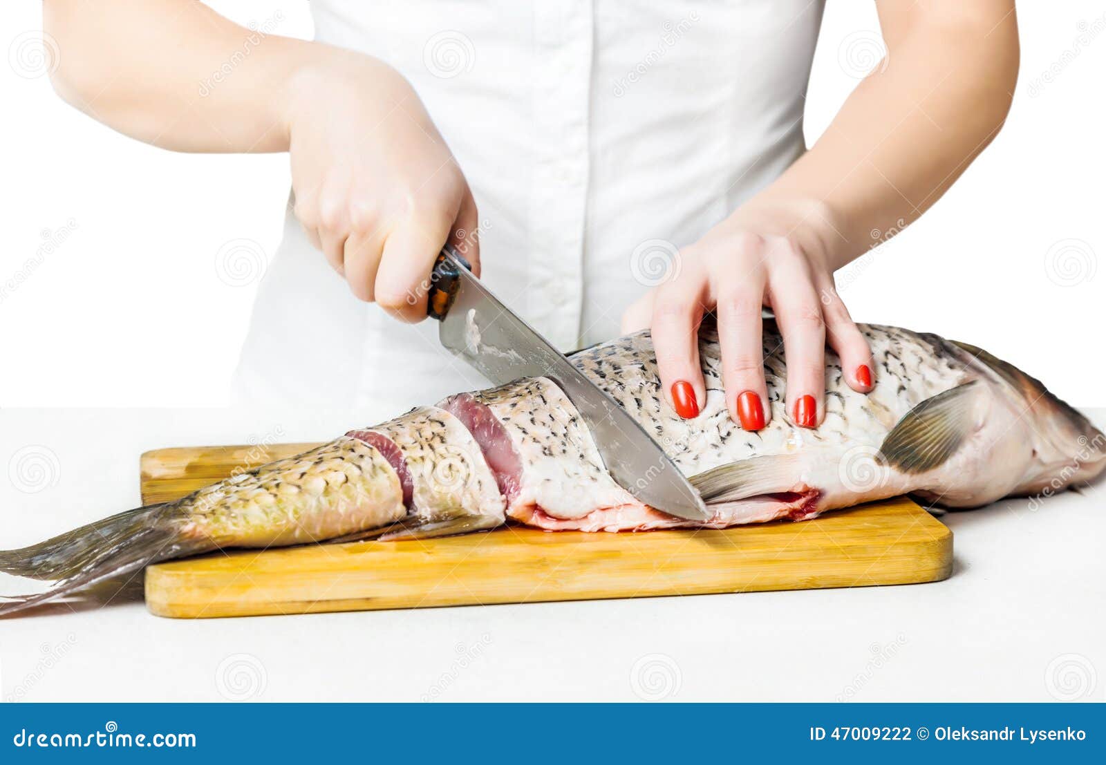 Woman cook cut fish stock photo. Image of cook, fresh - 47009222