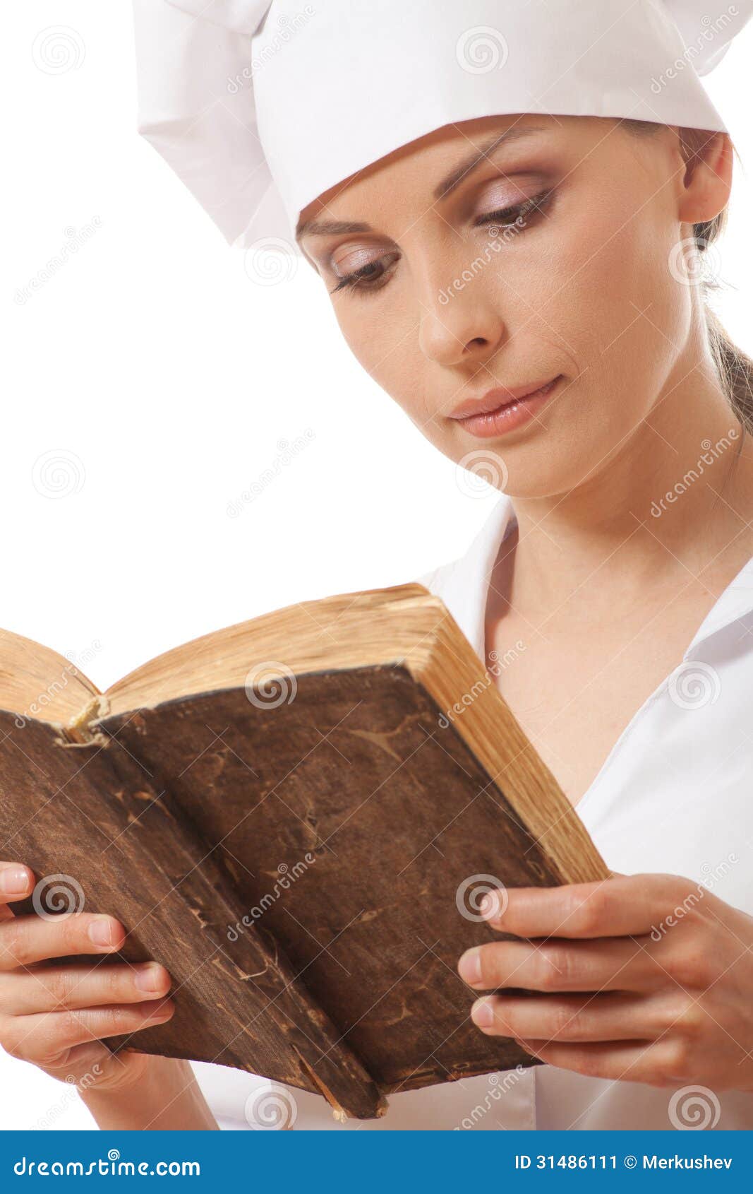 Woman Cook Reading Recipes Book Stock Image - Image of white, cooking ...