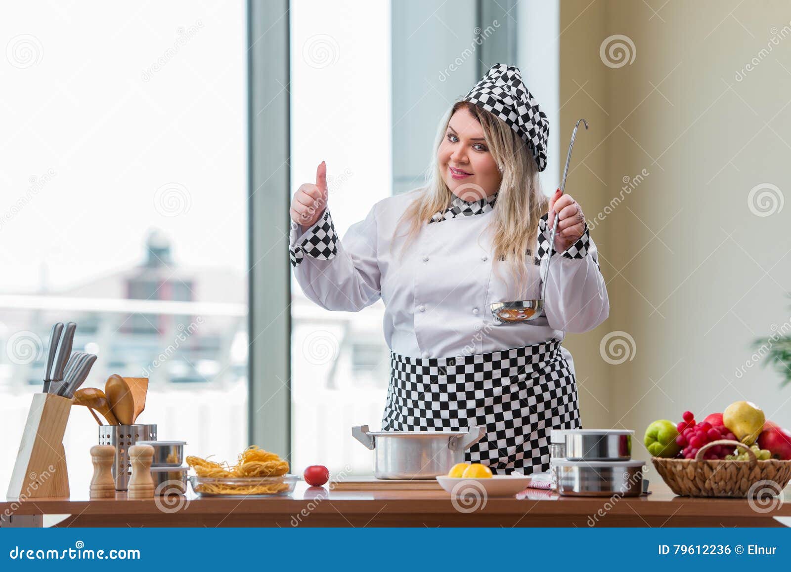 The Woman Cook Working in the Bright Kitchen Stock Photo - Image of ...