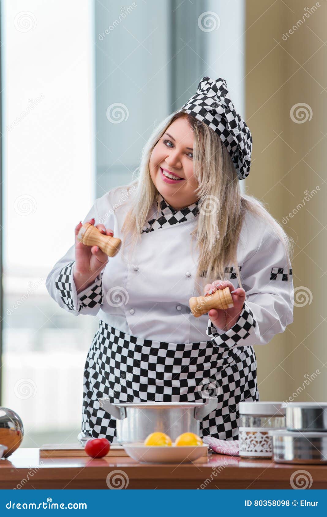 The Woman Cook Working in the Bright Kitchen Stock Photo - Image of ...