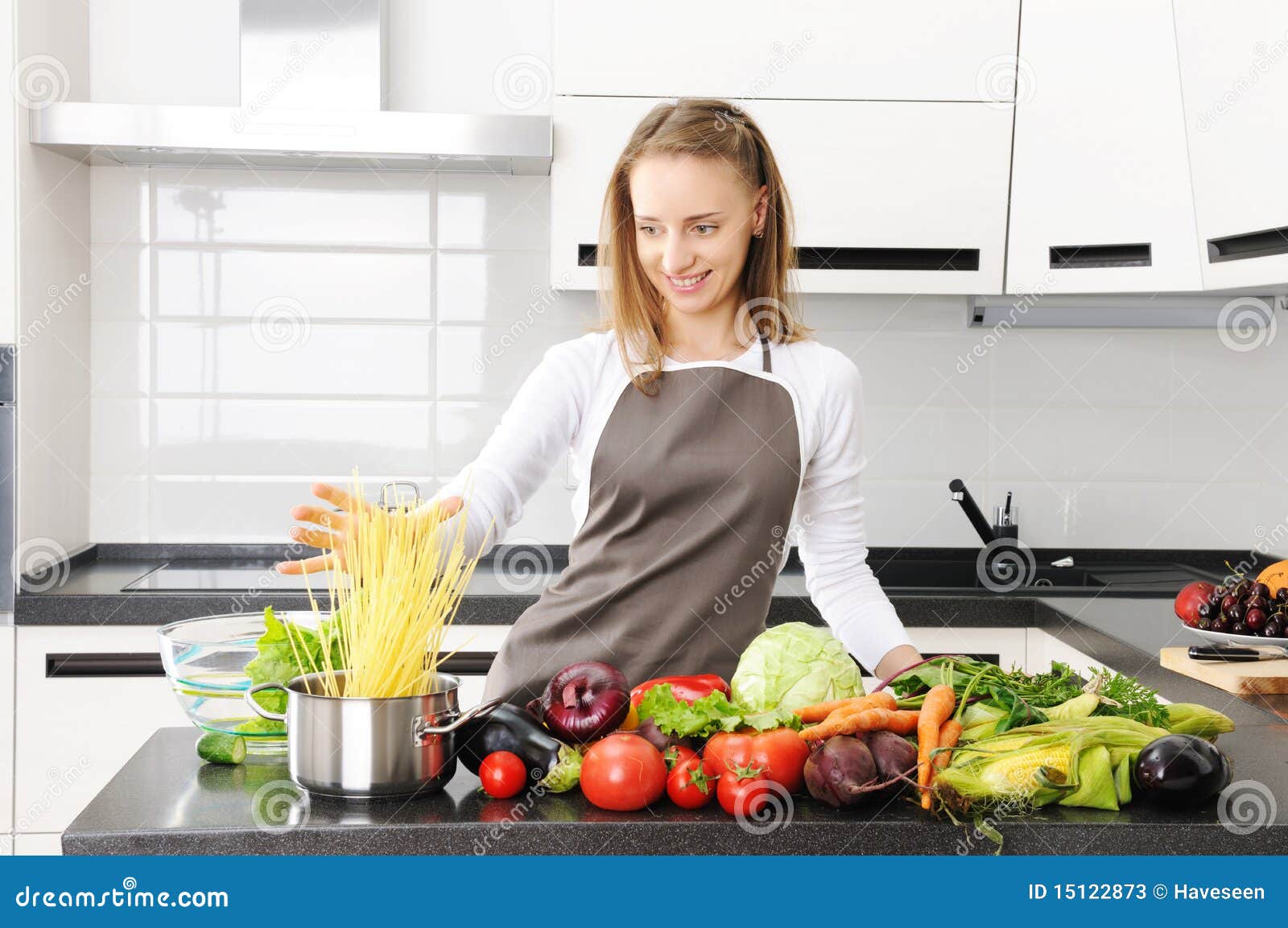 Woman cooking stock image. Image of dinner, girl, smiling - 15122873