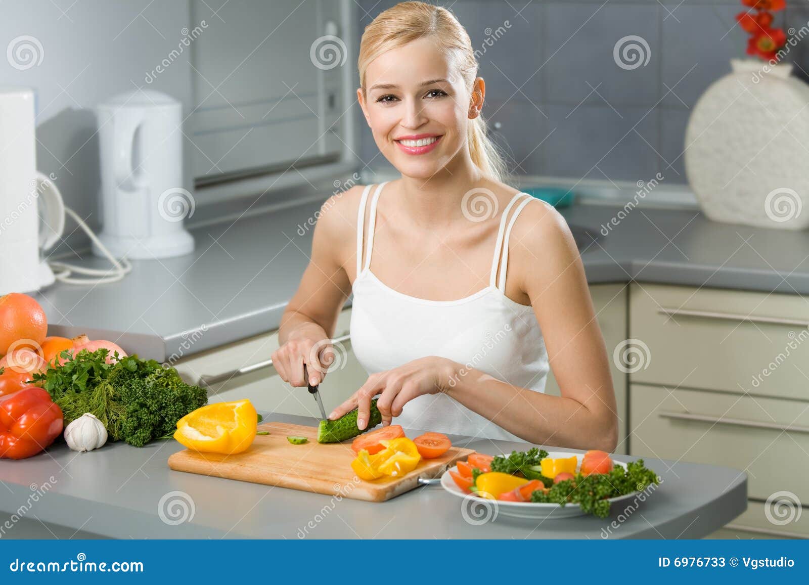 Woman cooking stock image. Image of knife, people, food - 6976733