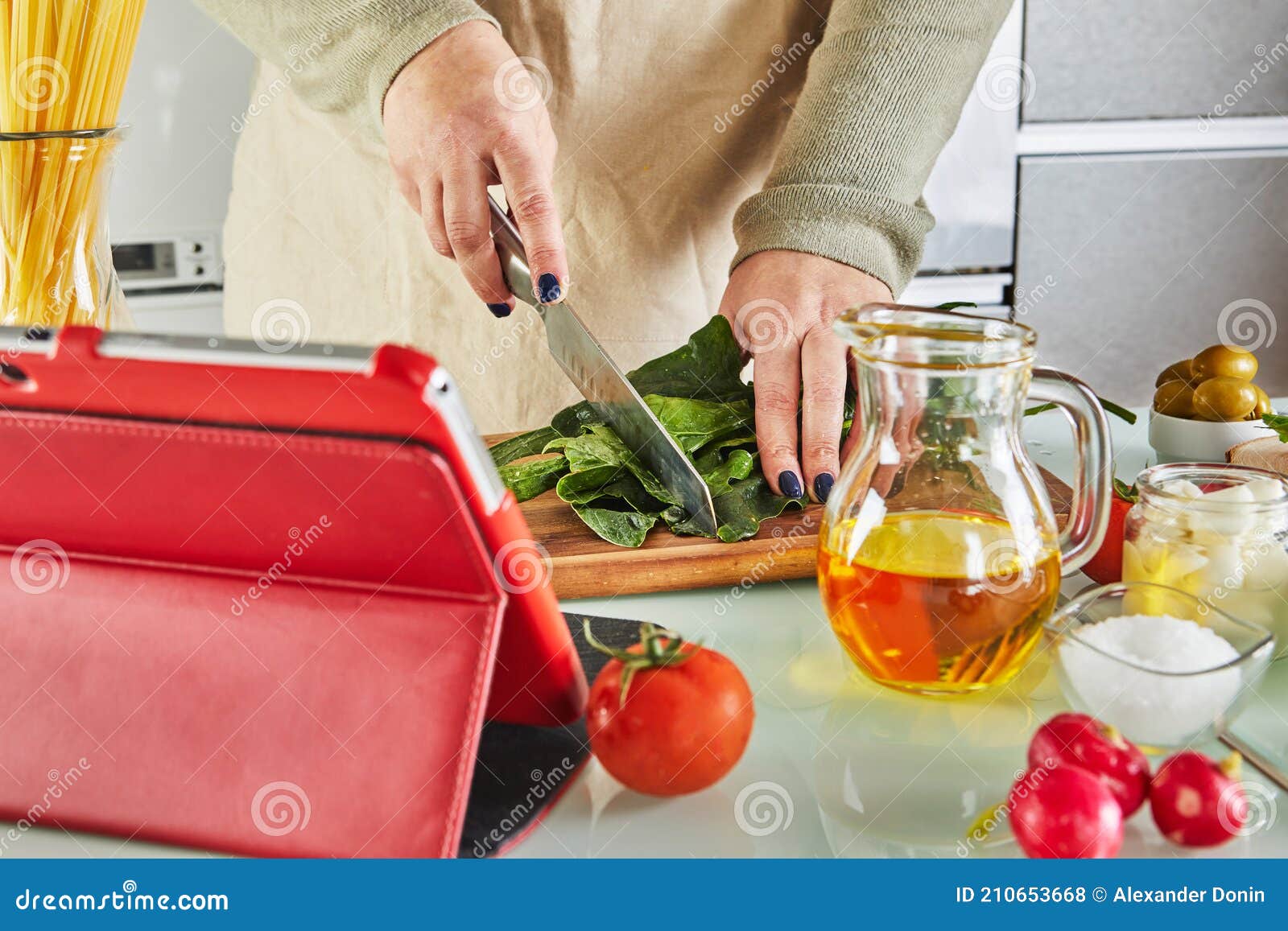 Woman Cooking According the Tutorial of Online Virtual Master Class ...