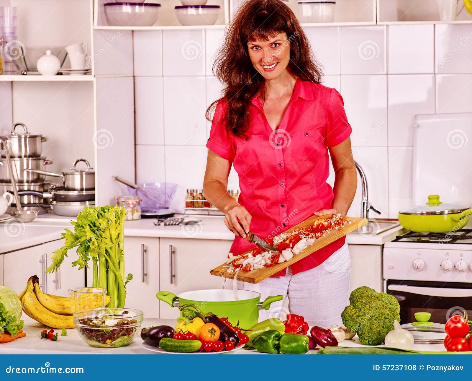 Woman Cooking Breakfast at Kitchen Stock Photo - Image of morning ...