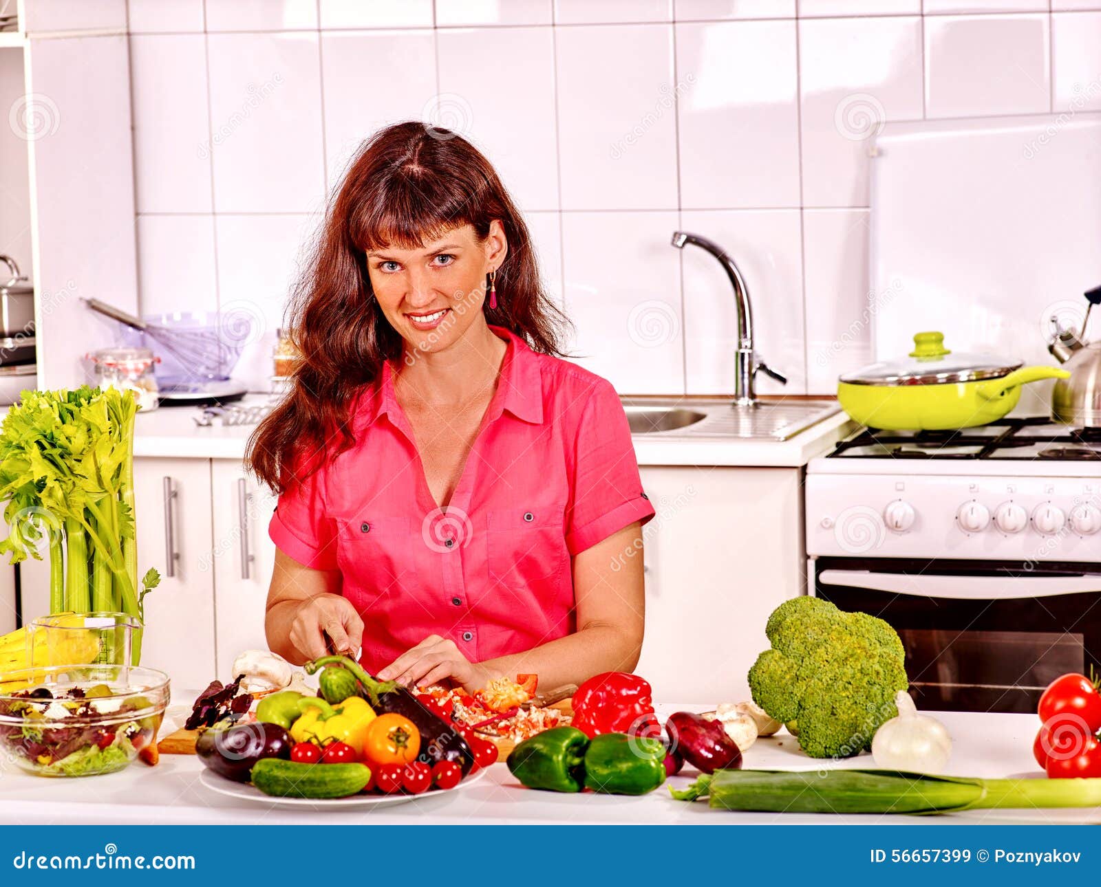 Woman Cooking Breakfast at Kitchen Stock Image - Image of attractive ...