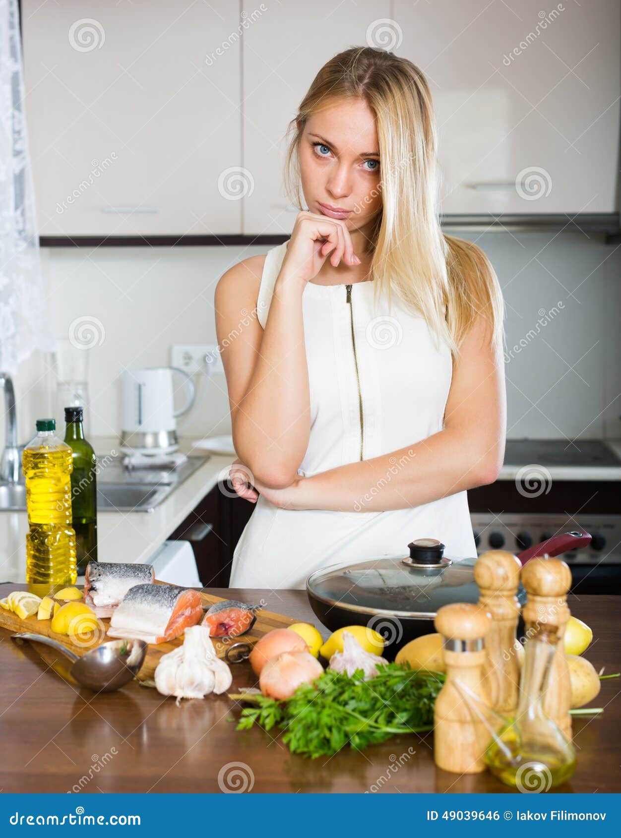 Woman Cooking First Dish in Her Life Stock Photo - Image of bowl ...