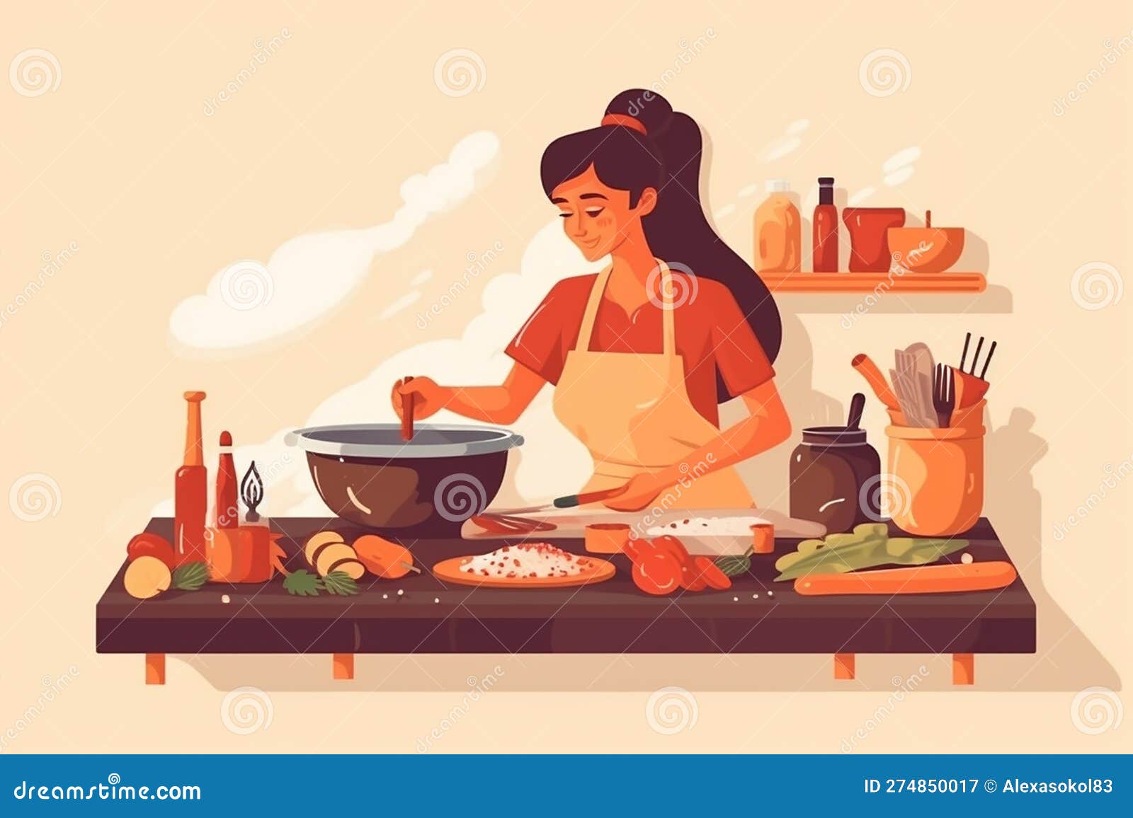 Woman Cooking. Flat Design Illiustration Stock Image - Image of soup ...