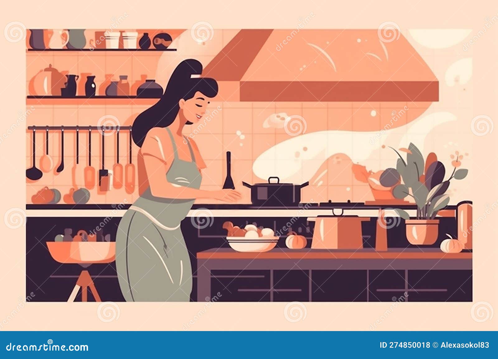 Woman Cooking. Flat Design Illiustration Stock Illustration ...