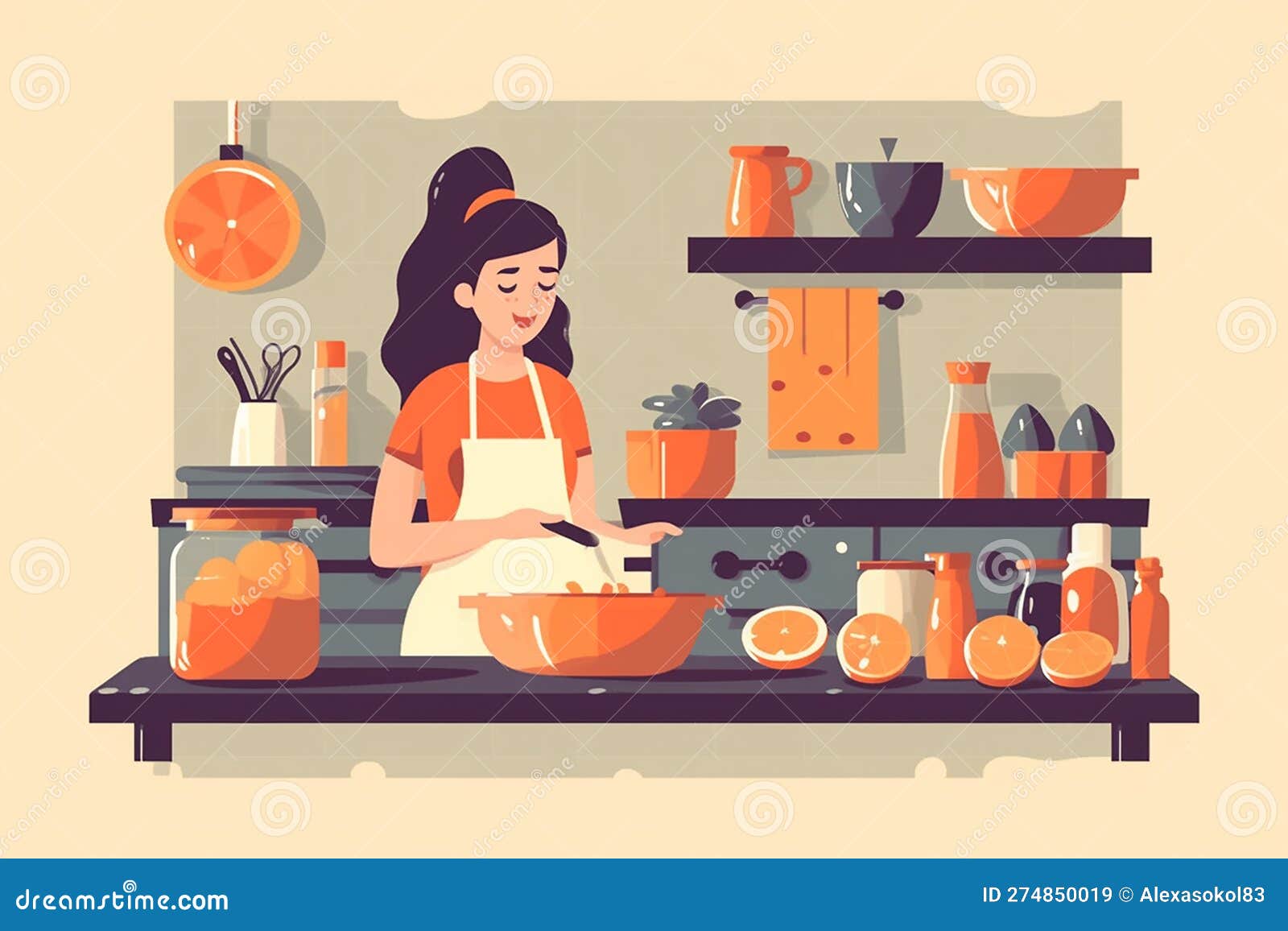 Woman Cooking. Flat Design Illiustration Stock Illustration ...