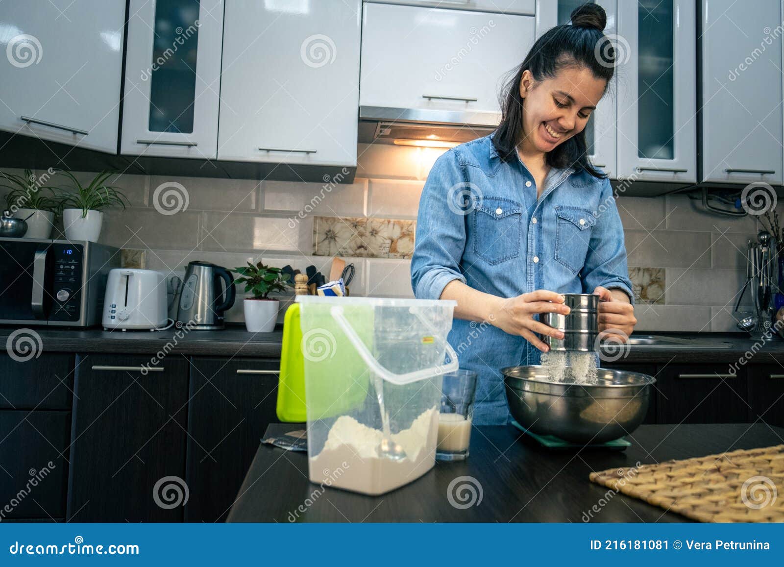 Woman cooking with flour stock image. Image of cook - 216181081