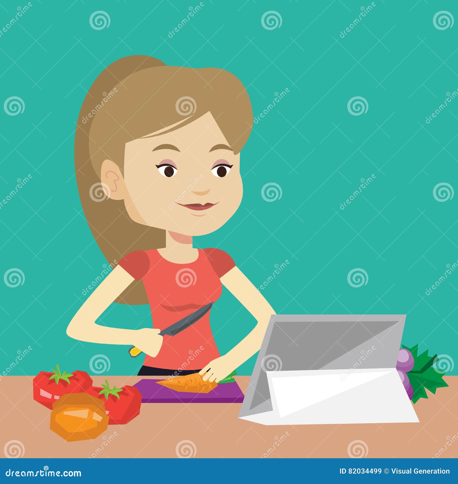 Woman Cooking Healthy Vegetable Salad Stock Vector Illustration Of