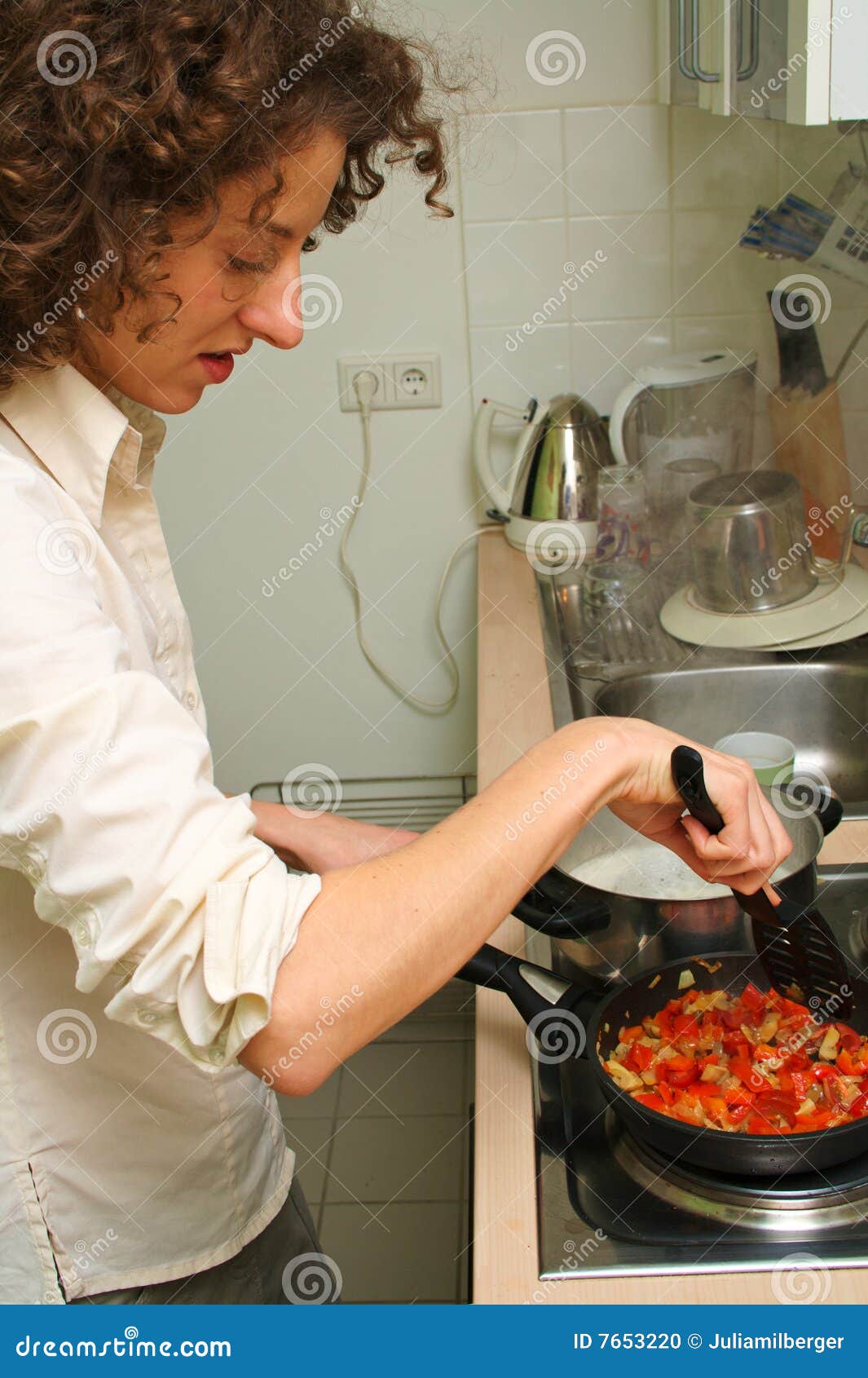 Woman cooking at home stock photo. Image of cutting, female - 7653220
