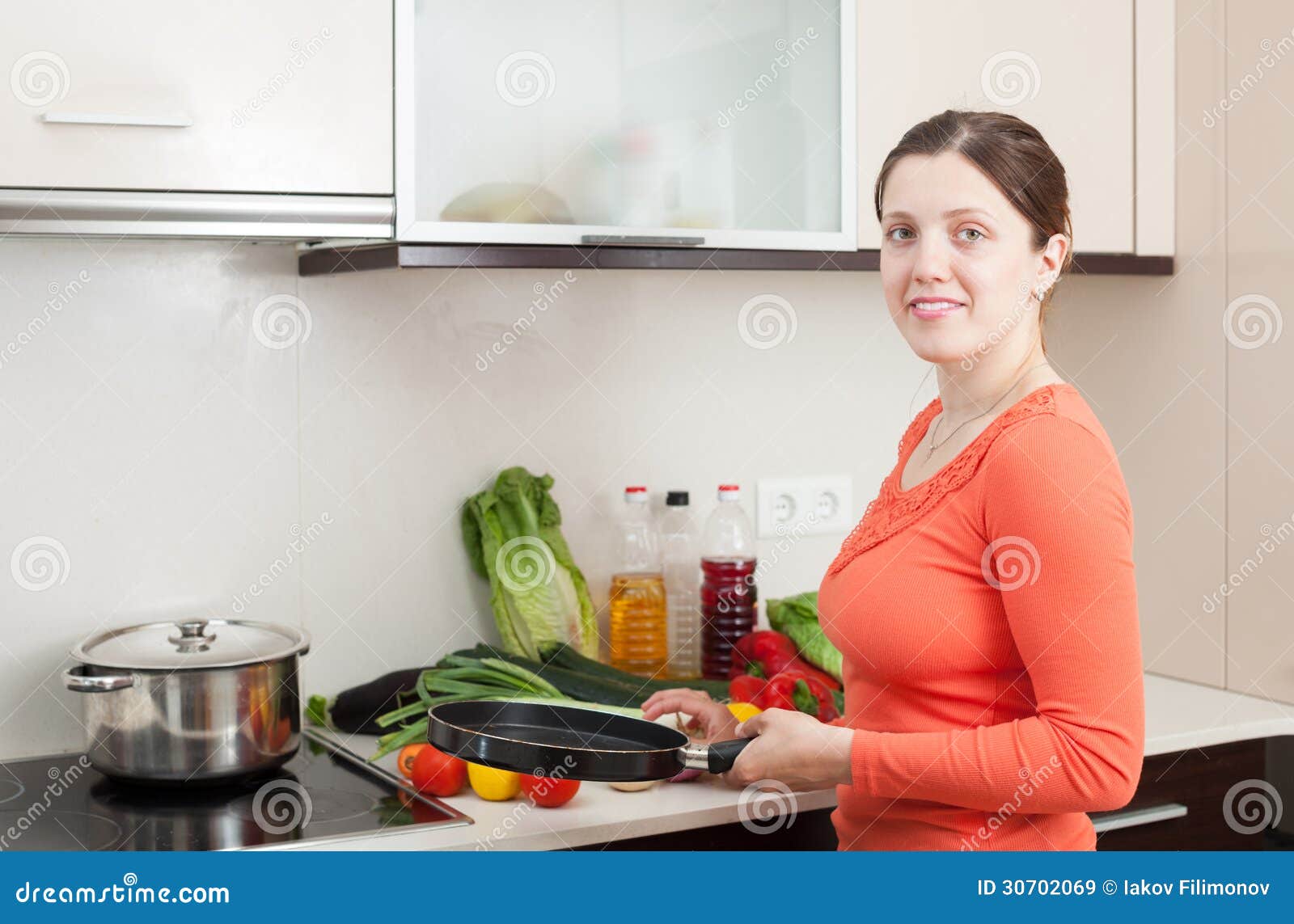 Woman Cooking in Home Kitchen Stock Image - Image of housewife, female ...