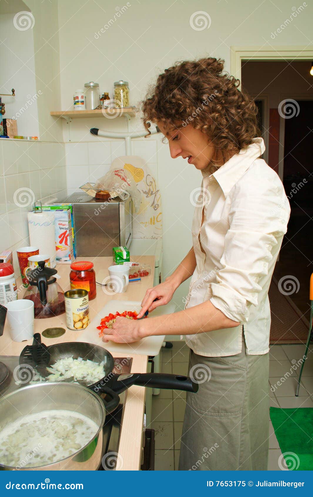 Woman Cooking in the Kitchen Stock Image - Image of meal, drink: 7653175