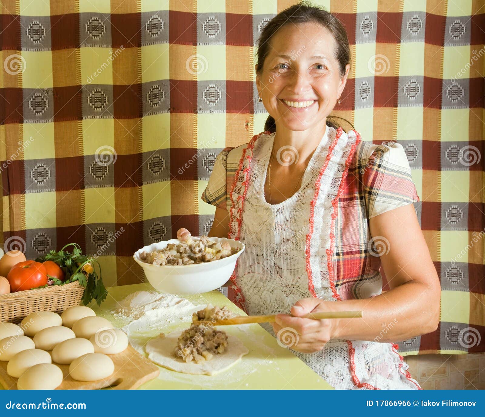 Woman cooking meat pasty stock photo. Image of women - 17066966